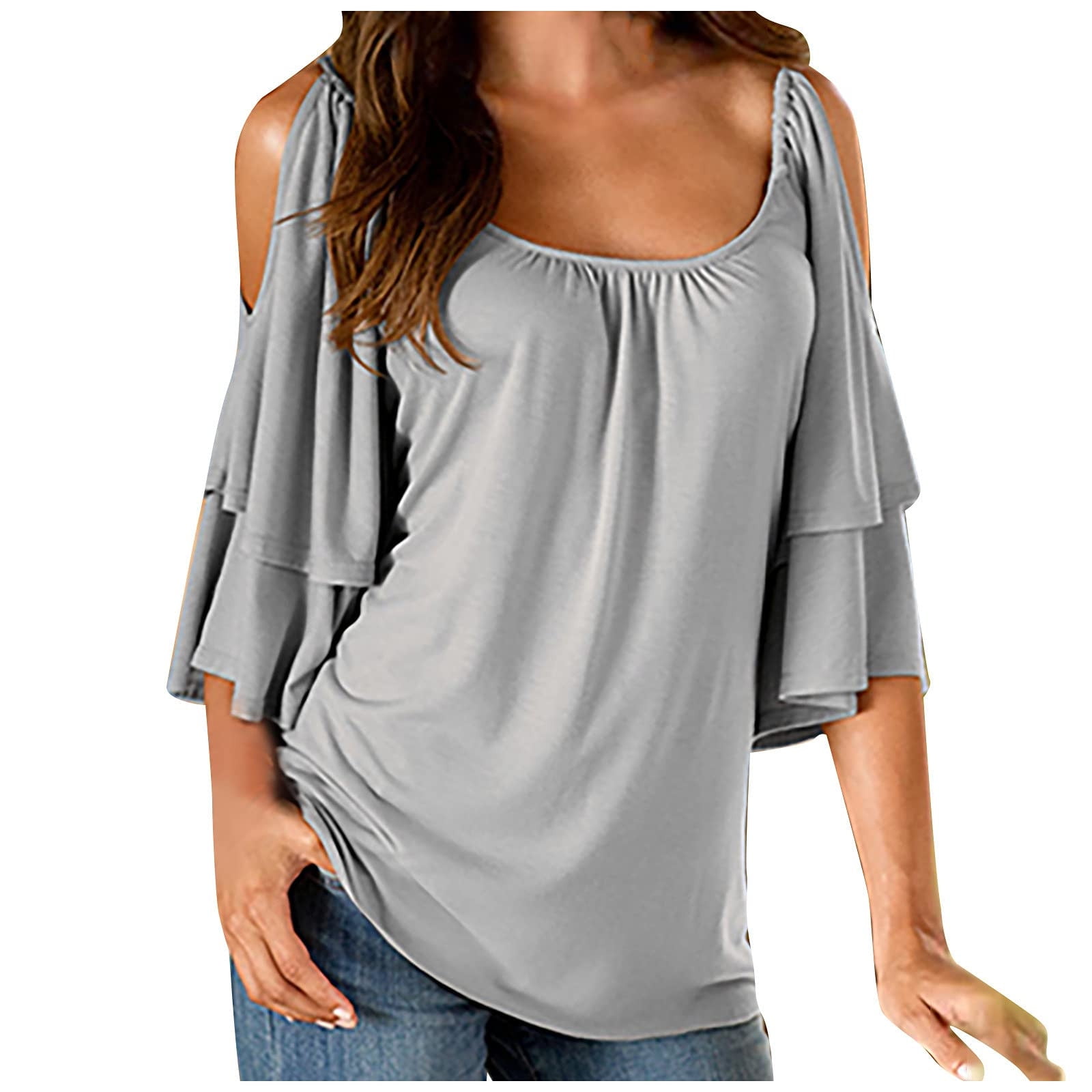 gakvbuo Cold Shoulder Tops For Women Summer Blouses Tunics Tops Women's ...