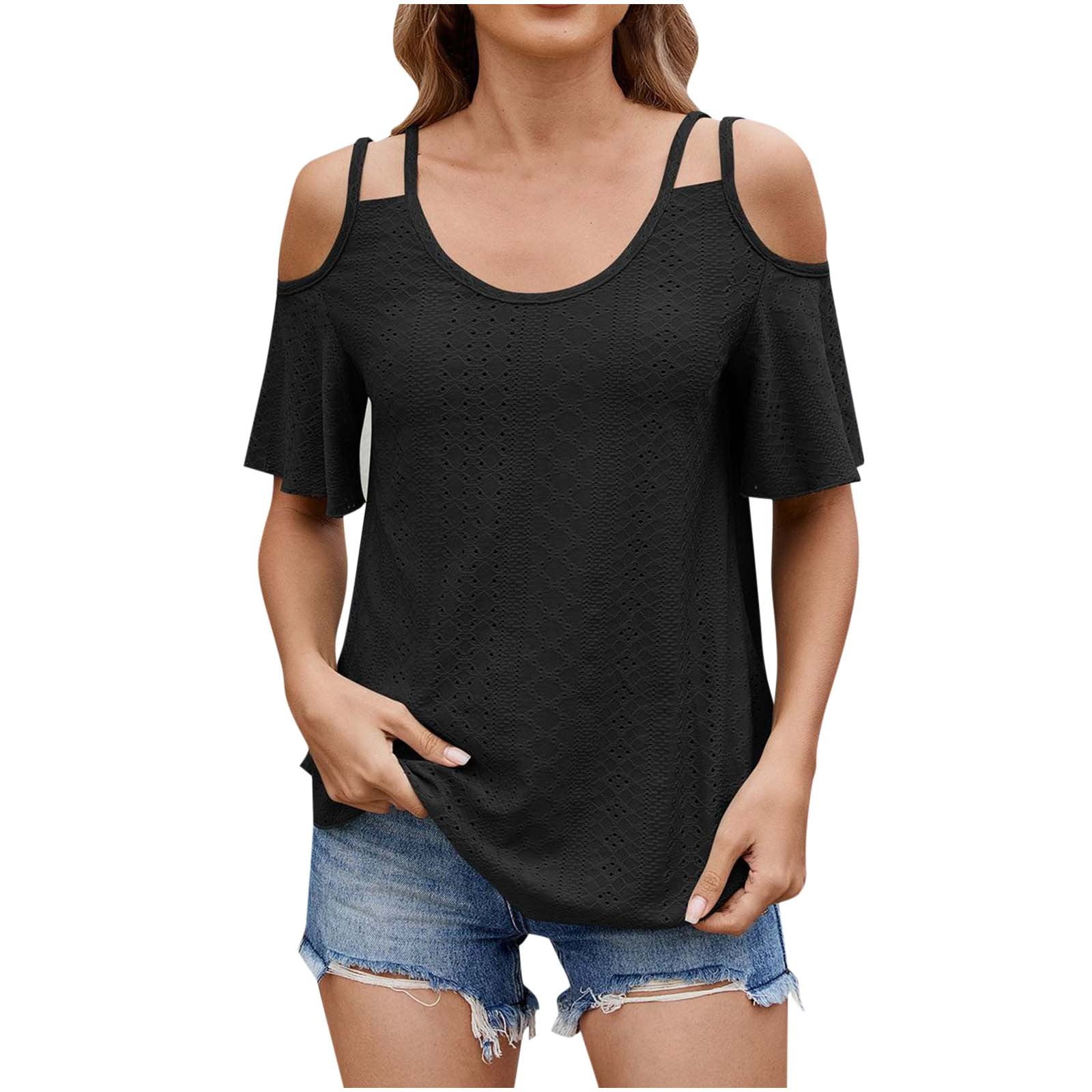 gakvbuo Cold Shoulder Tops For Women Summer Blouses Tunics Tops Women's Fashion New Solid Color ...