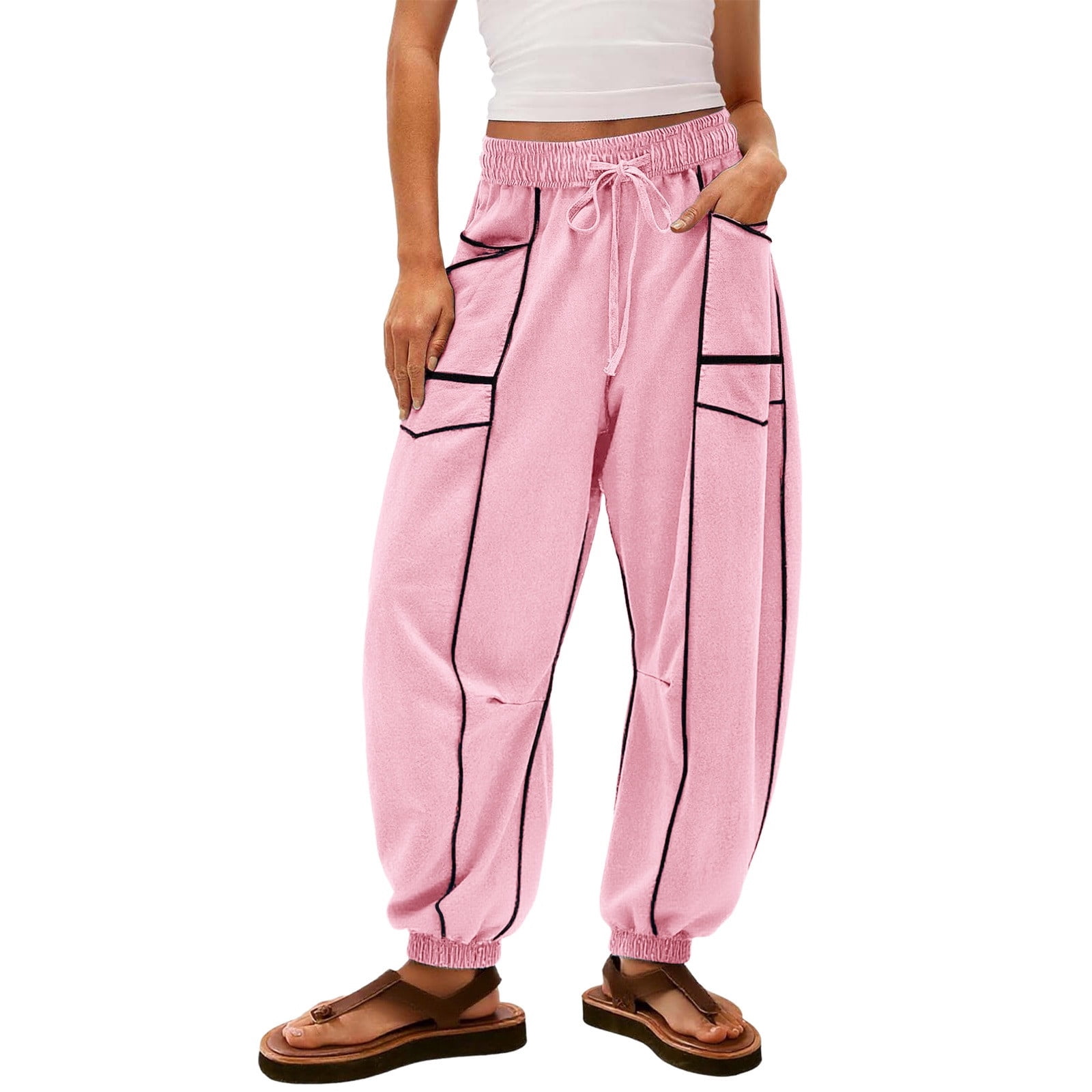 gakvbuo Cuffed Ankle Pants For Women Athletic Tapered Pants Baggy ...