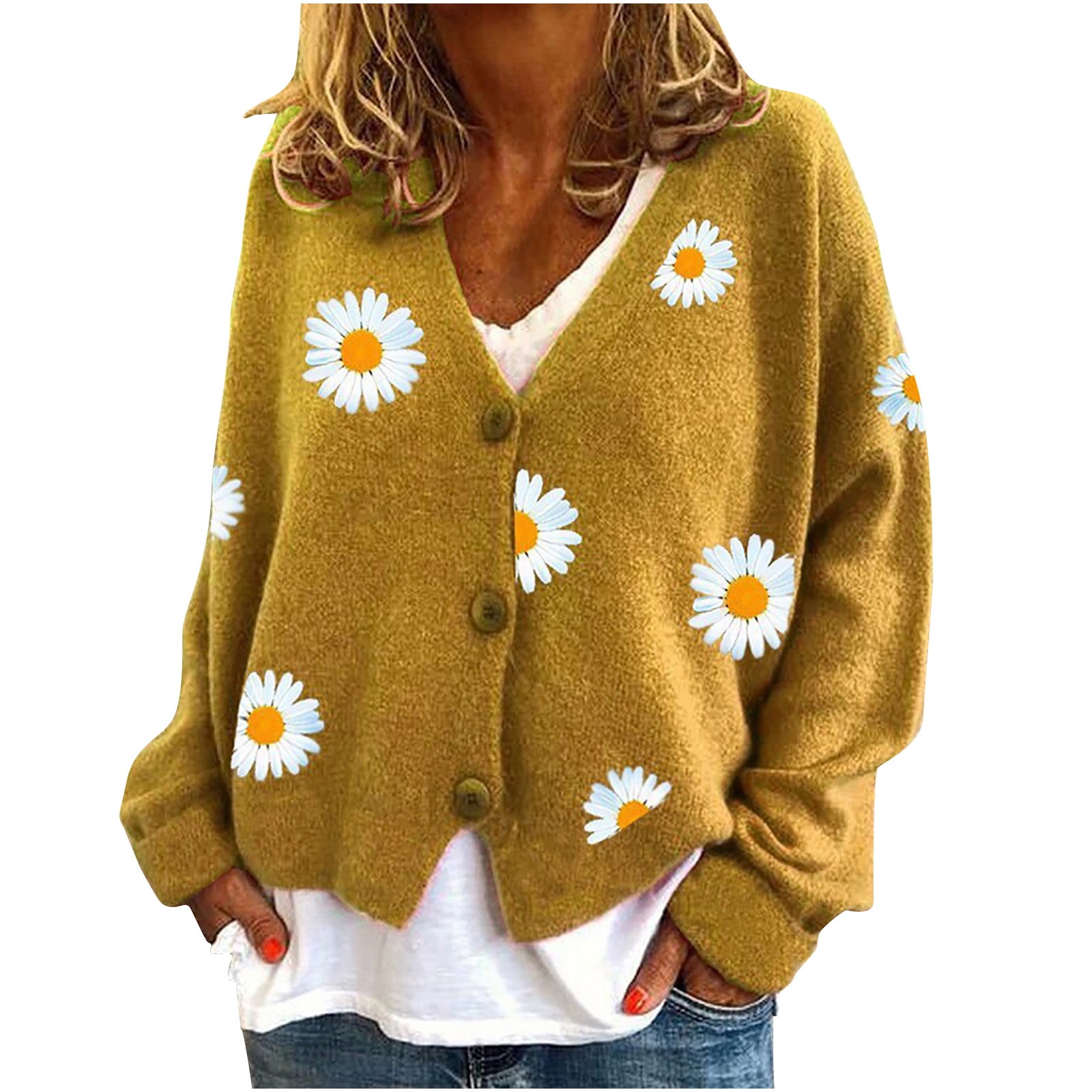 gakvbuo Cute Sweaters For Women Y2K Floral Print Knit Cardigan Sweaters ...