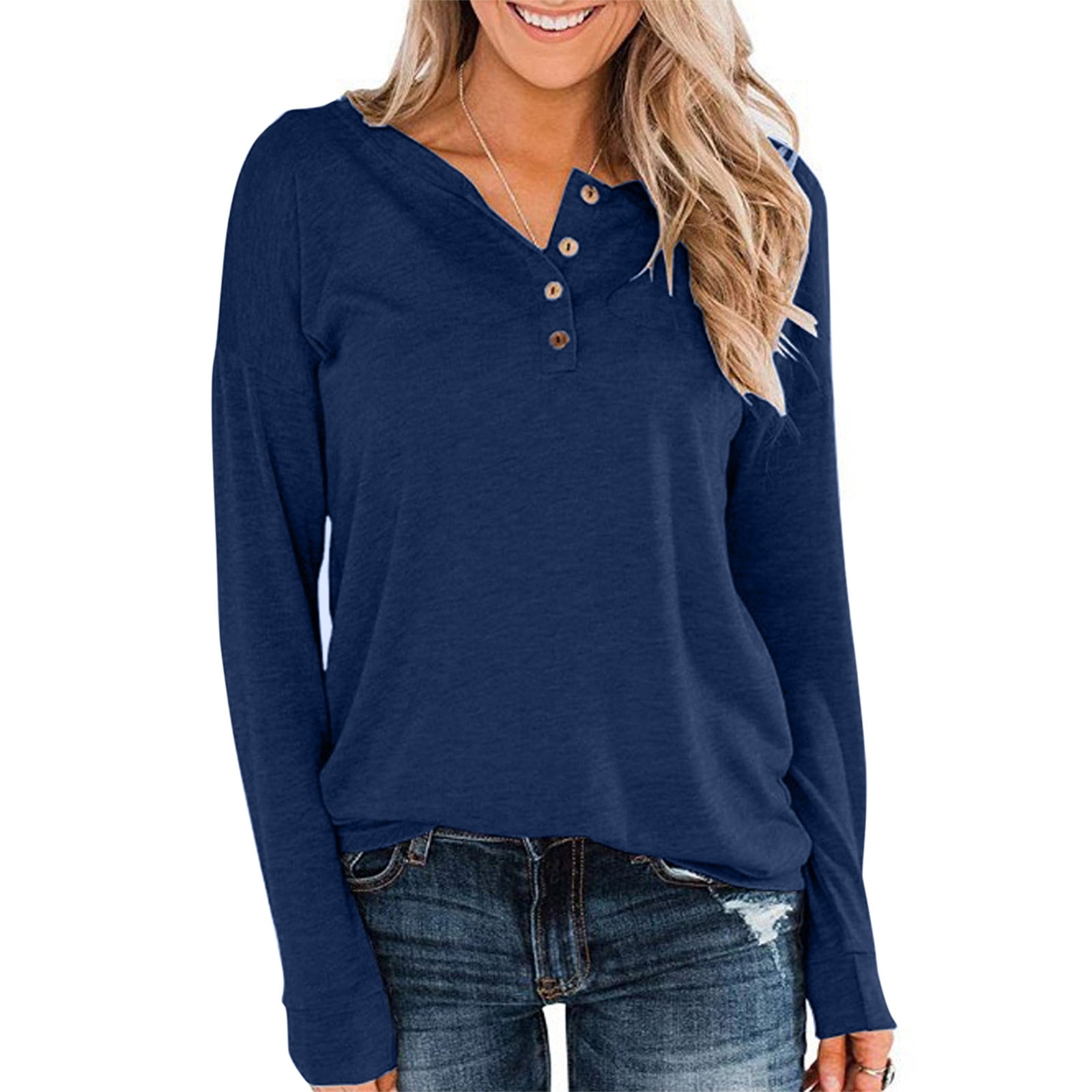 gakvbuo Fall Plus Size Shirts For Women Long Sleeve Henley Tops ...