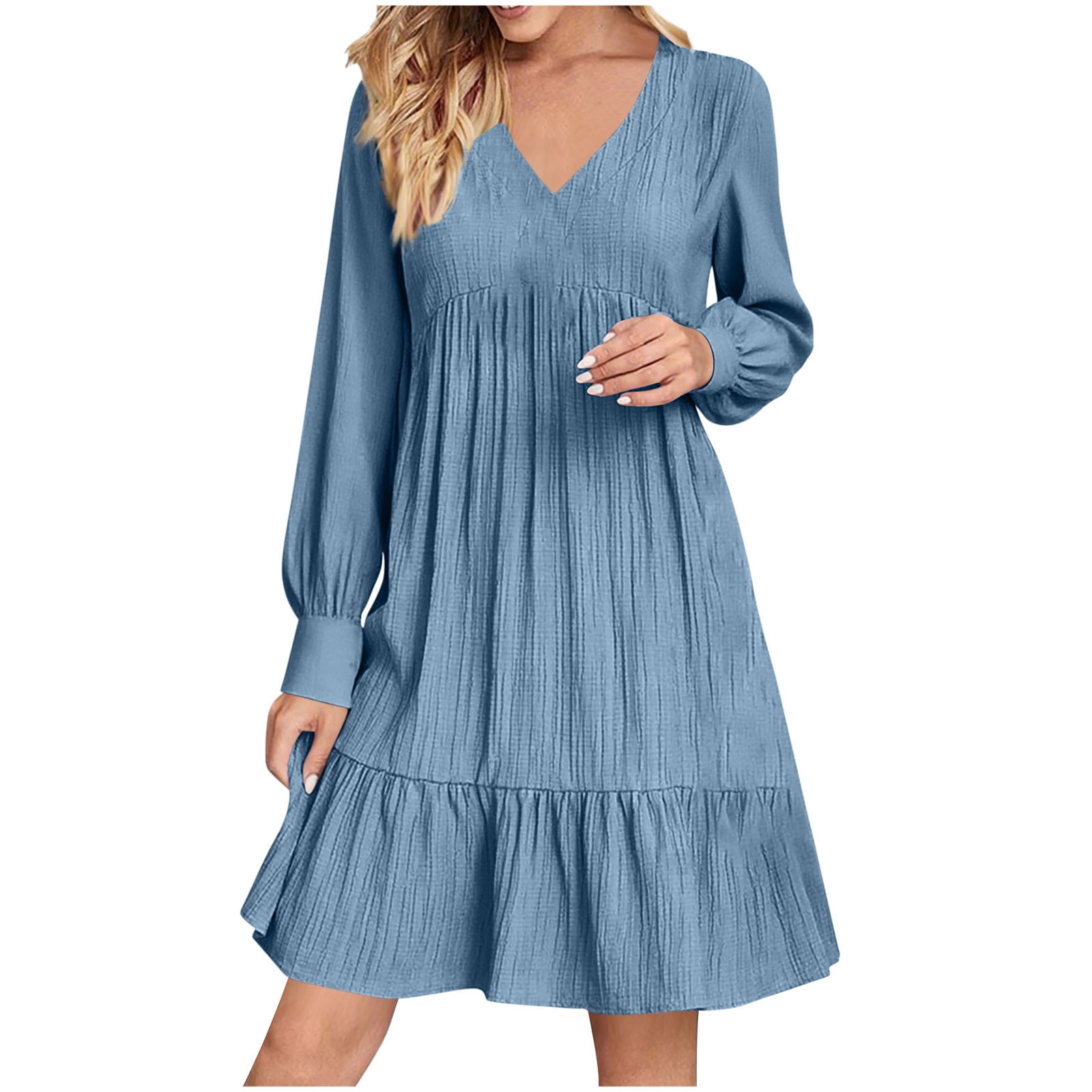 gakvbuo Fall Tunic Dress For Women A-Line Dress V-Neck Loose Solid ...