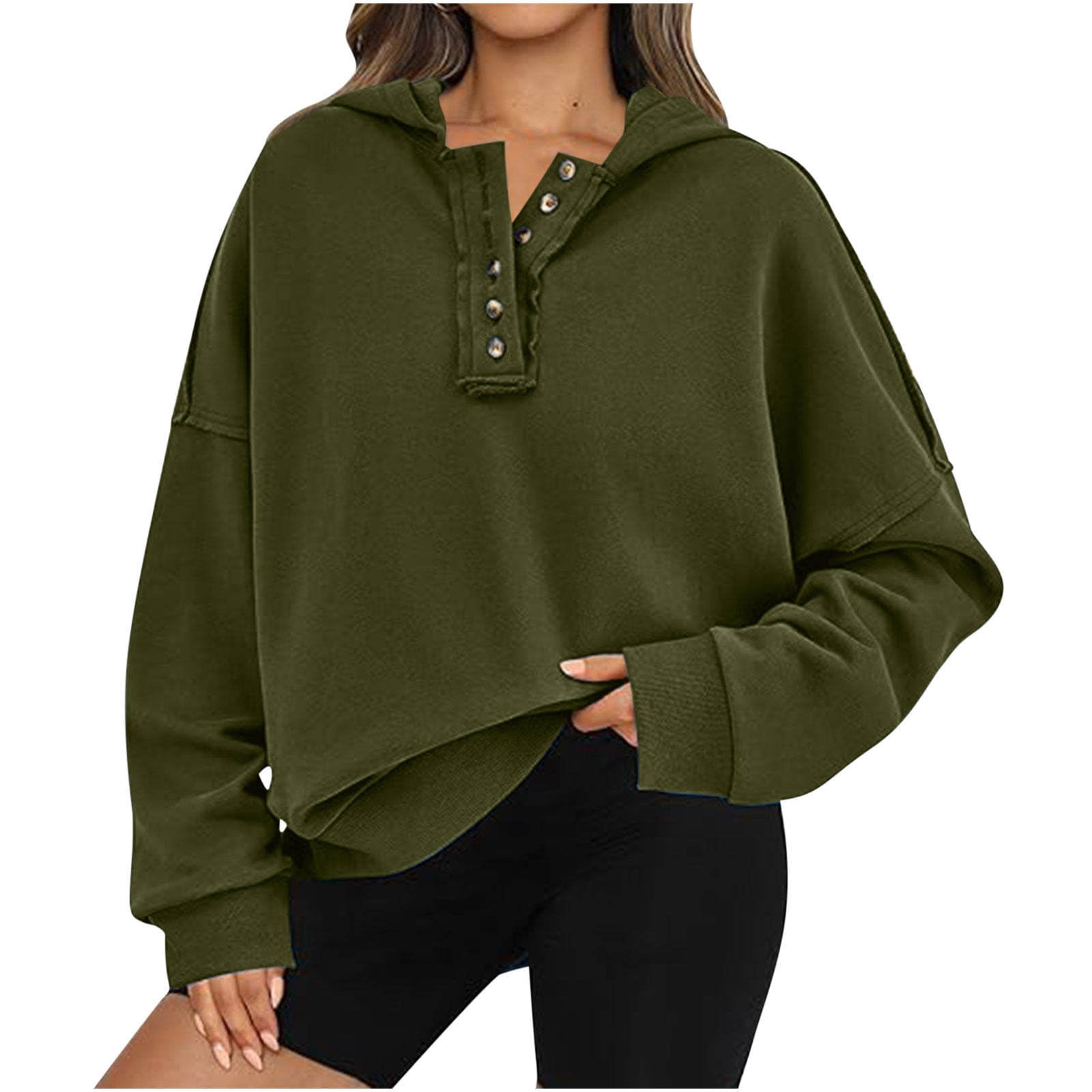 gakvbuo Hooded Sweatshirt for Womens V-Neck Button Hoodies Lightweight ...