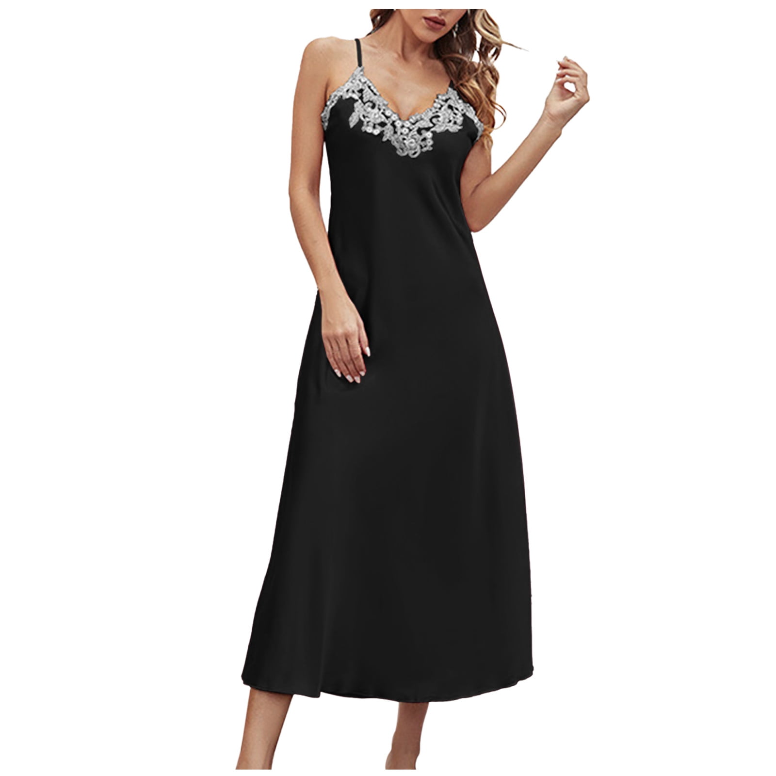 gakvbuo Long Silk Nightdress For Women Satin Slip Silk Nightgown Silky ...