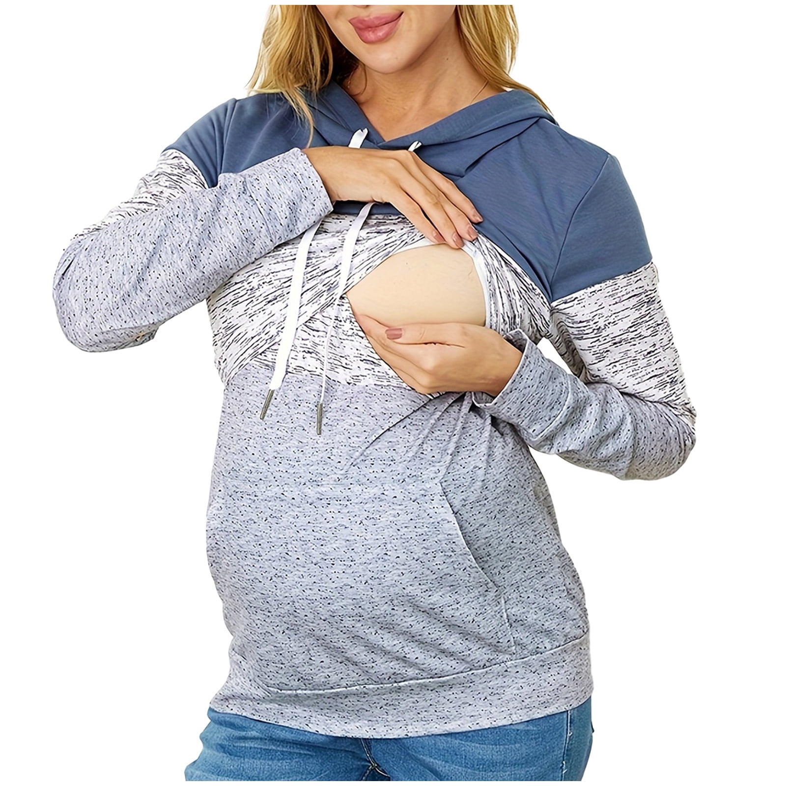 gakvbuo Maternity Long Sleeve Shirt, Color Block, Crew Neck ...