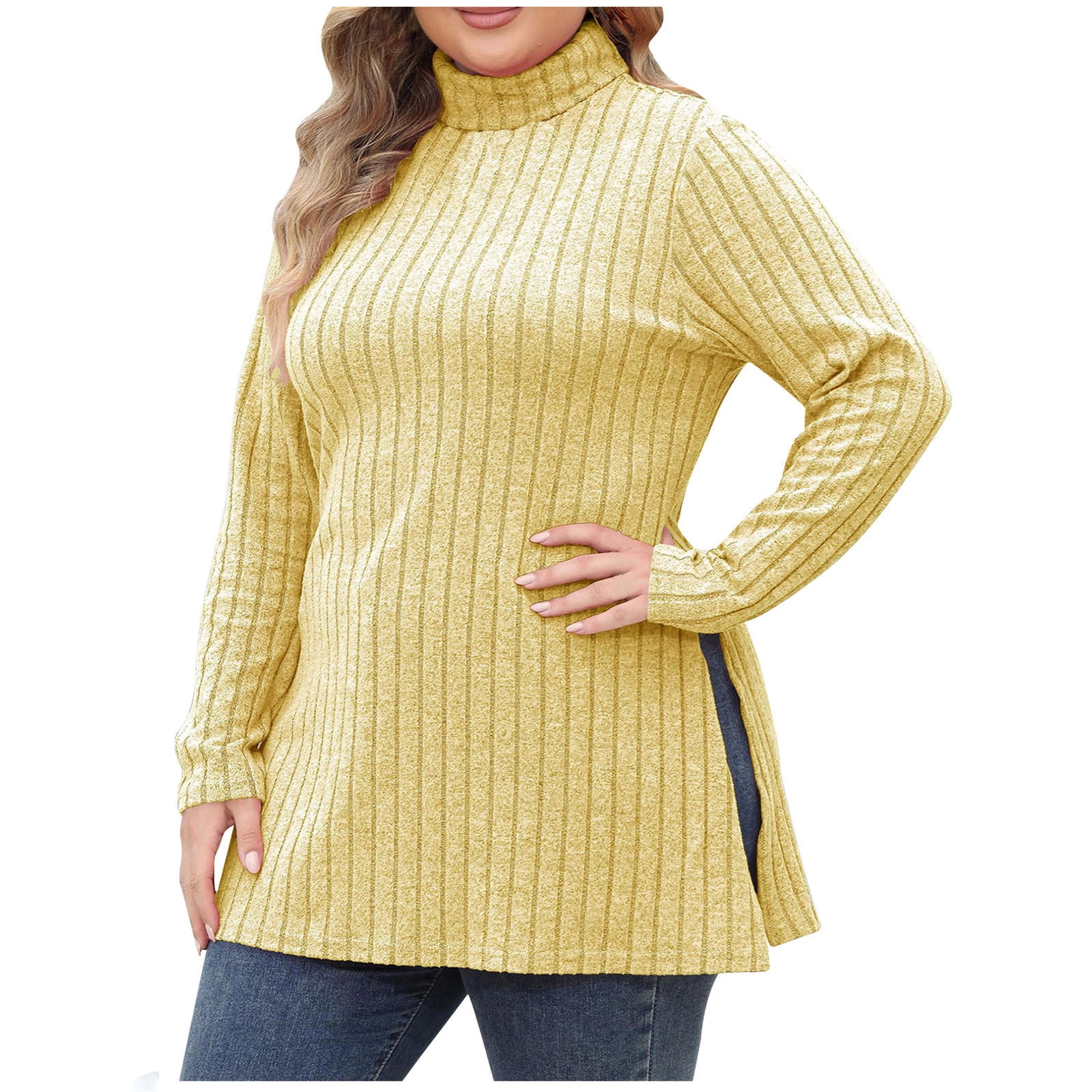 gakvbuo Plus Size Long Sleeve Tops For Women Turtleneck Neck Pullover ...