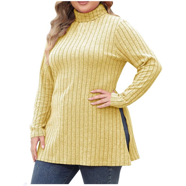 gakvbuo Plus Size Long Sleeve Tops For Women Turtleneck Neck Pullover ...