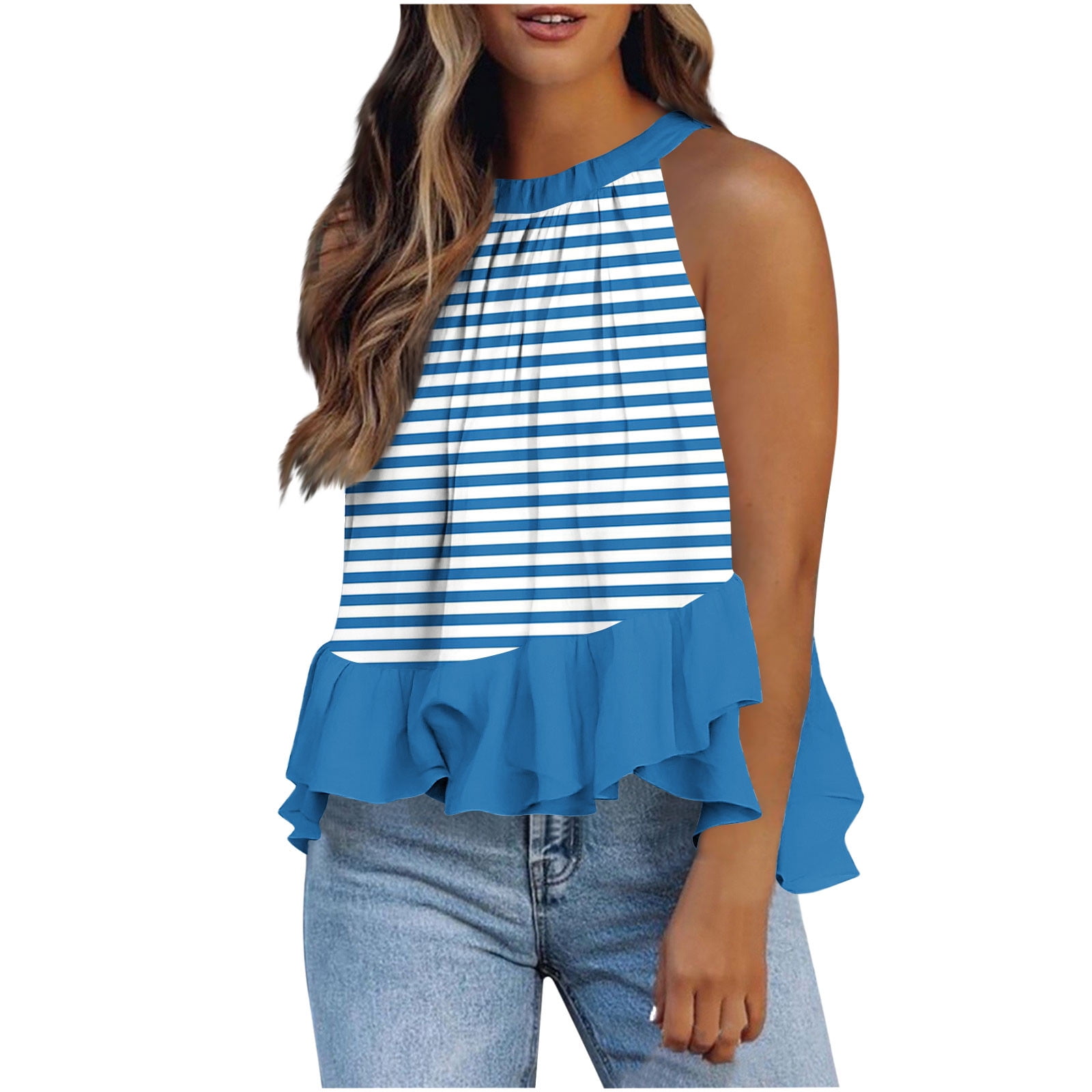 gakvbuo Plus Size Tank Tops For Women Summer Cute Tops Babydoll Ruffle ...