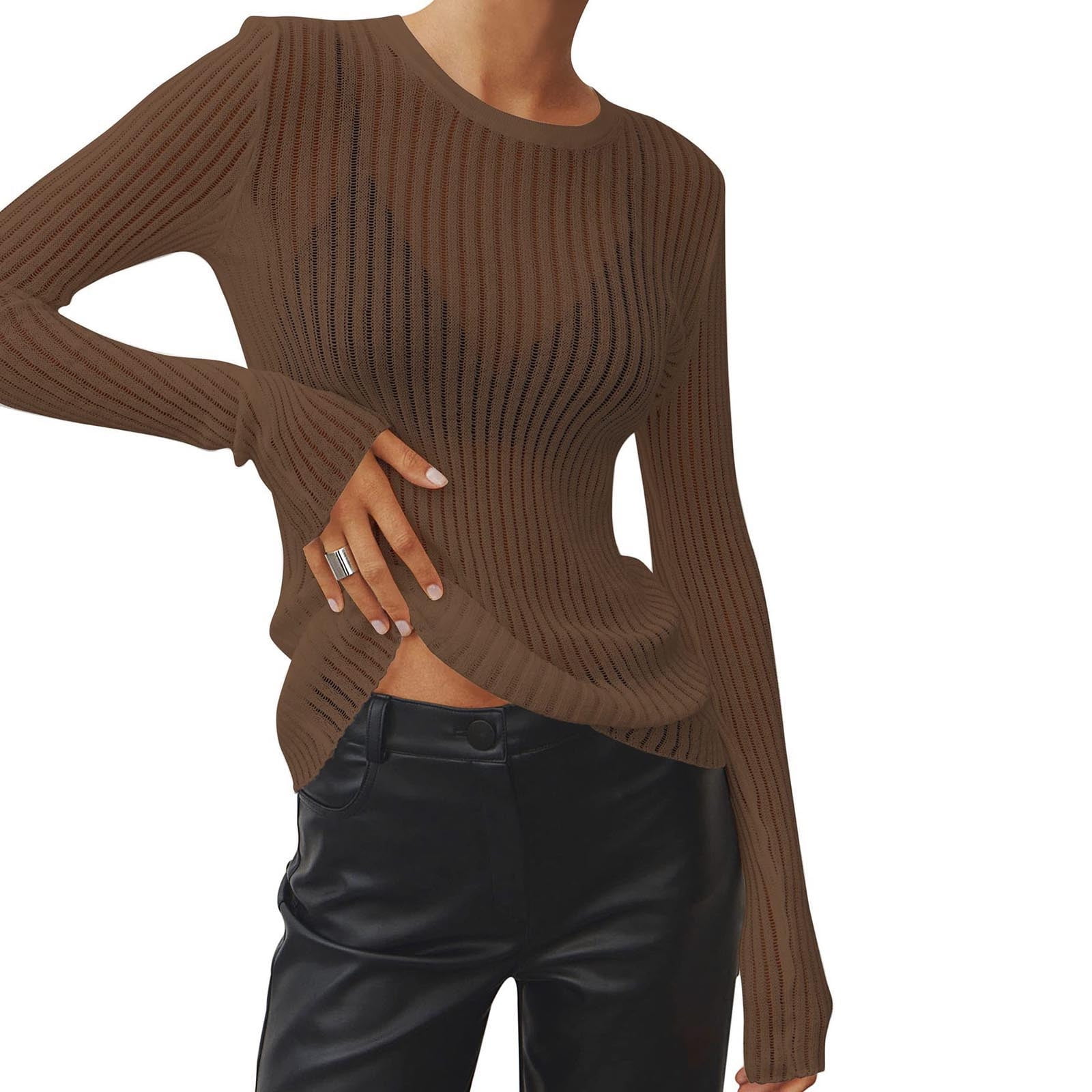 gakvbuo Sheer Tops For Women Sexy See Through Crew Neck Sheer Mesh Top ...