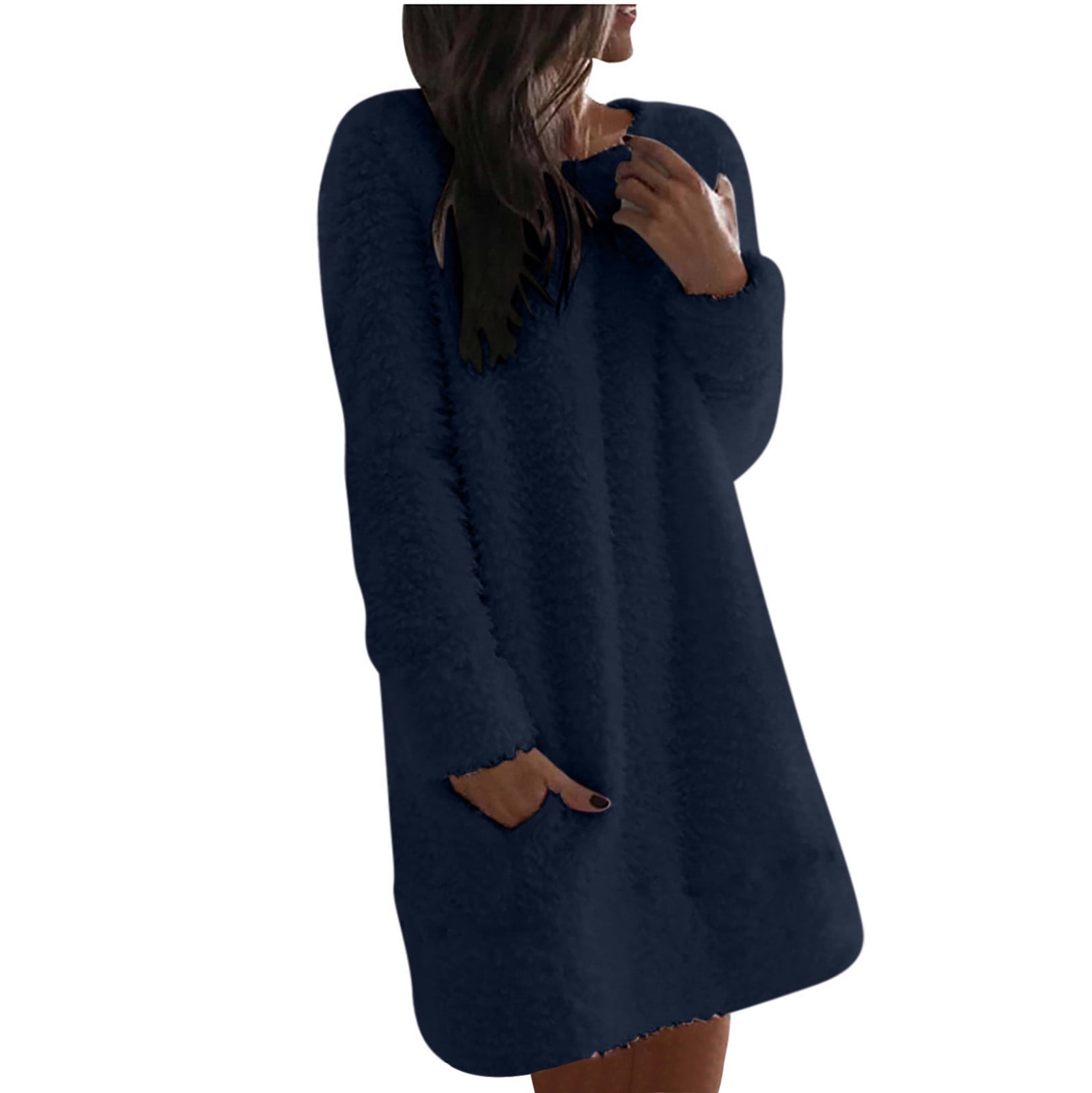 gakvbuo Sherpa Fleece Tunic Pullover Dress For Womens Long Sleeve ...