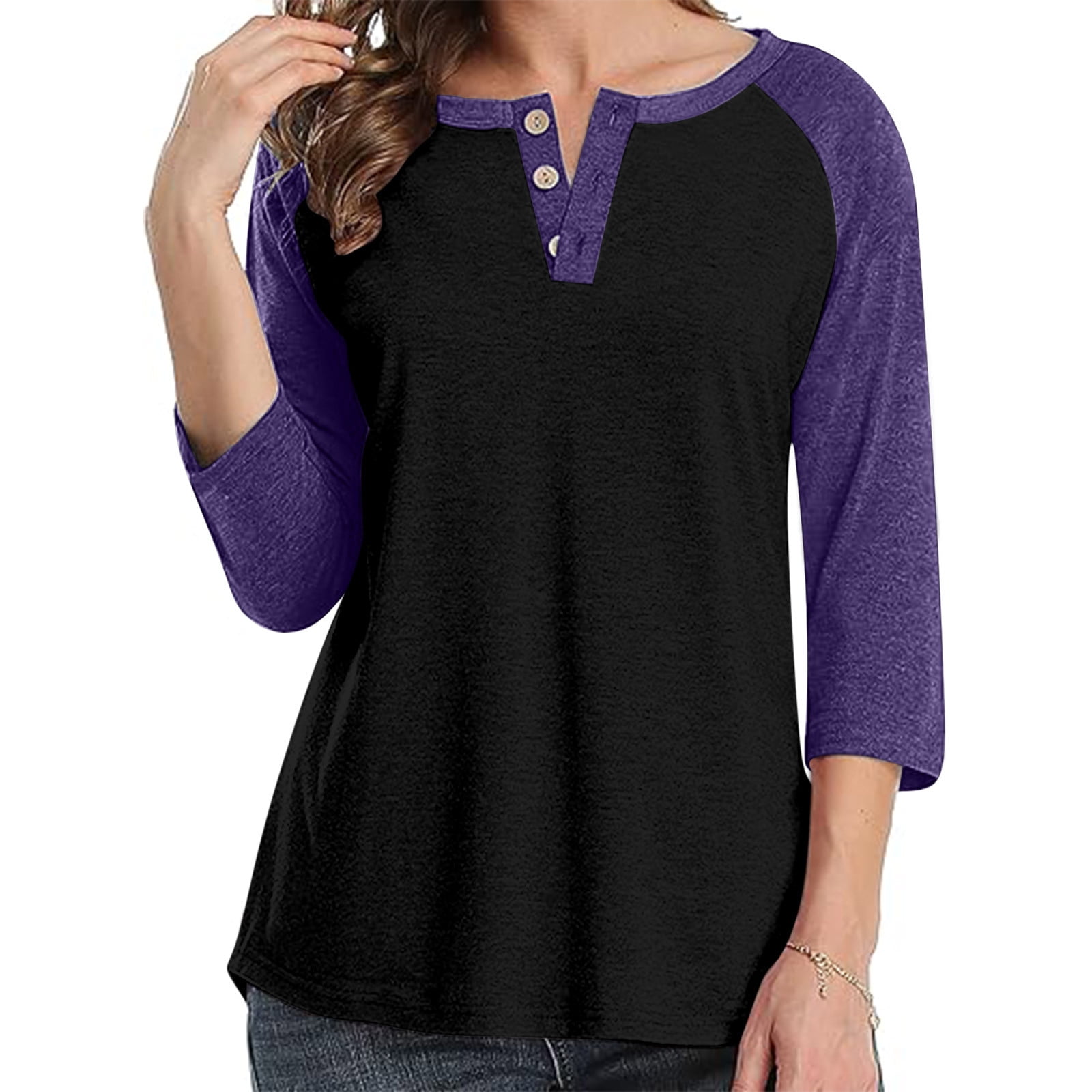 gakvbuo Plus Size Buttons Down Shirts For Women 3/4 Sleeve Henley Tops ...