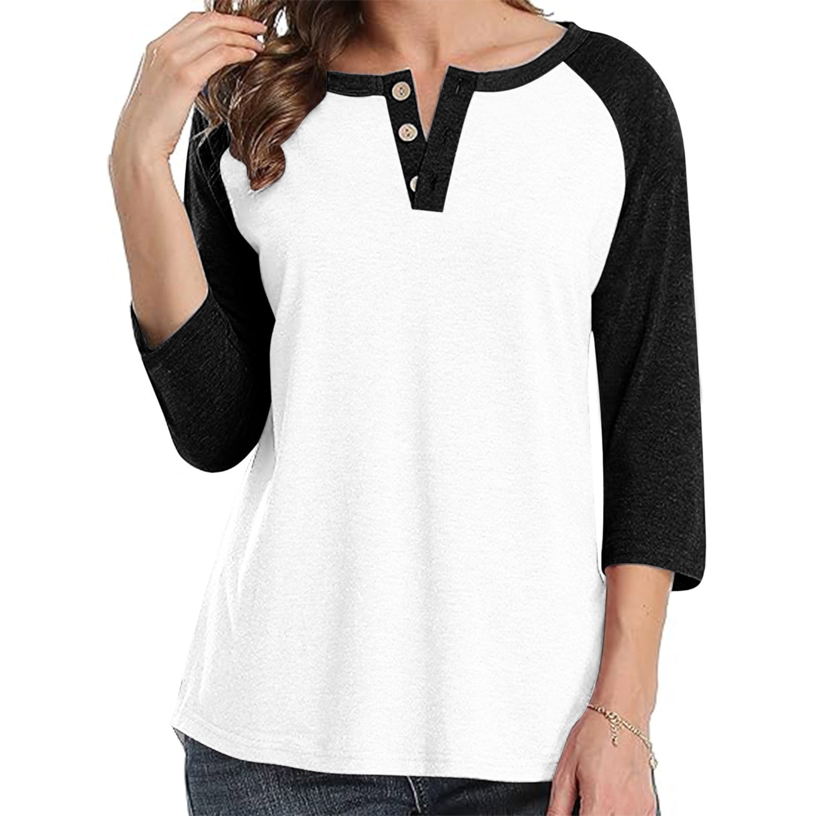 gakvbuo Plus Size Buttons Down Shirts For Women 3/4 Sleeve Henley Tops ...