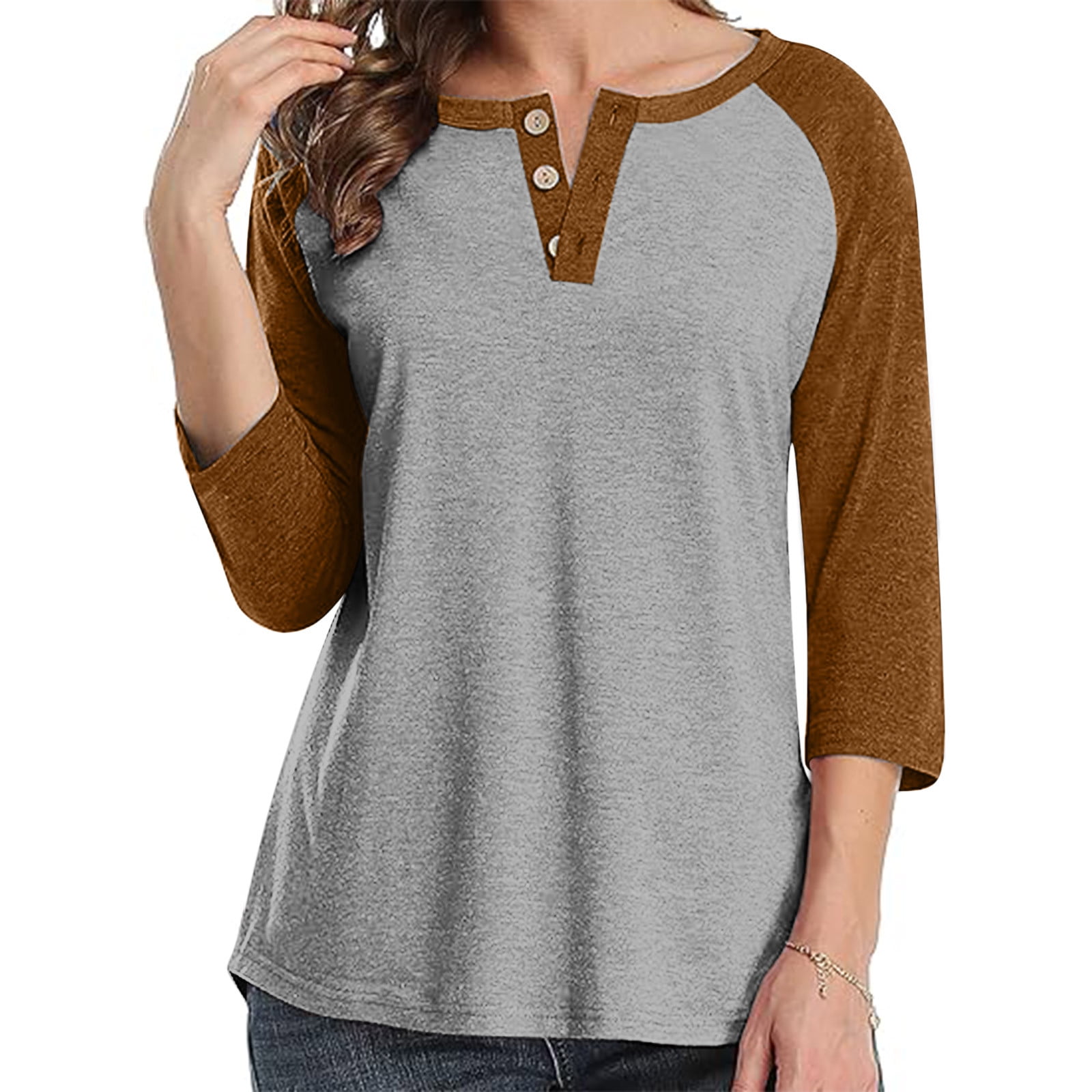 gakvbuo Plus Size Buttons Down Shirts For Women 3/4 Sleeve Henley Tops ...