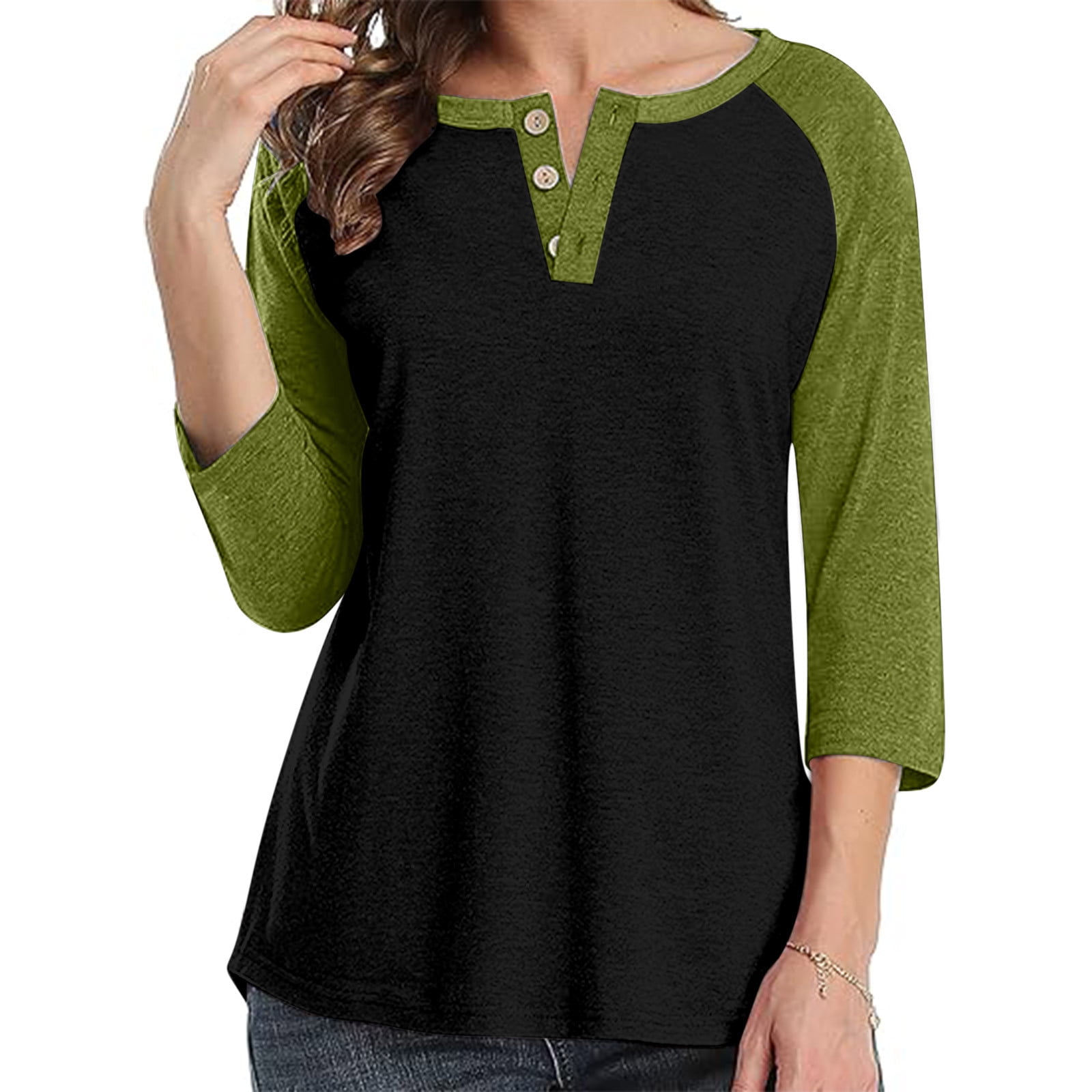 gakvbuo Plus Size Buttons Down Shirts For Women 3/4 Sleeve Henley Tops Casual Loose Summer ...