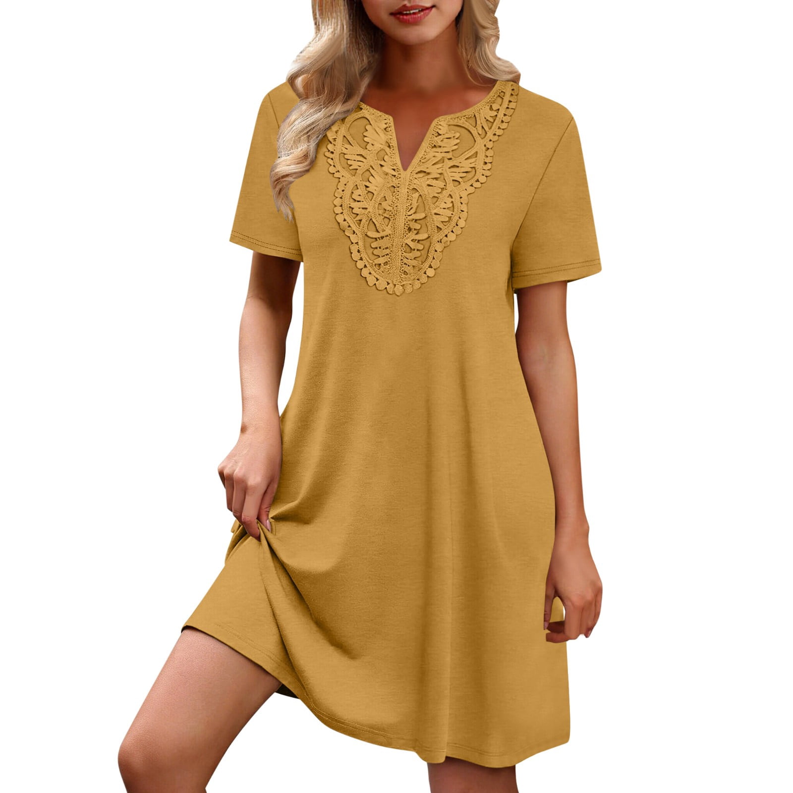 gakvbuo Summer T-Shirt Dress Mini Dresses Dressesfor Women's Solid ...