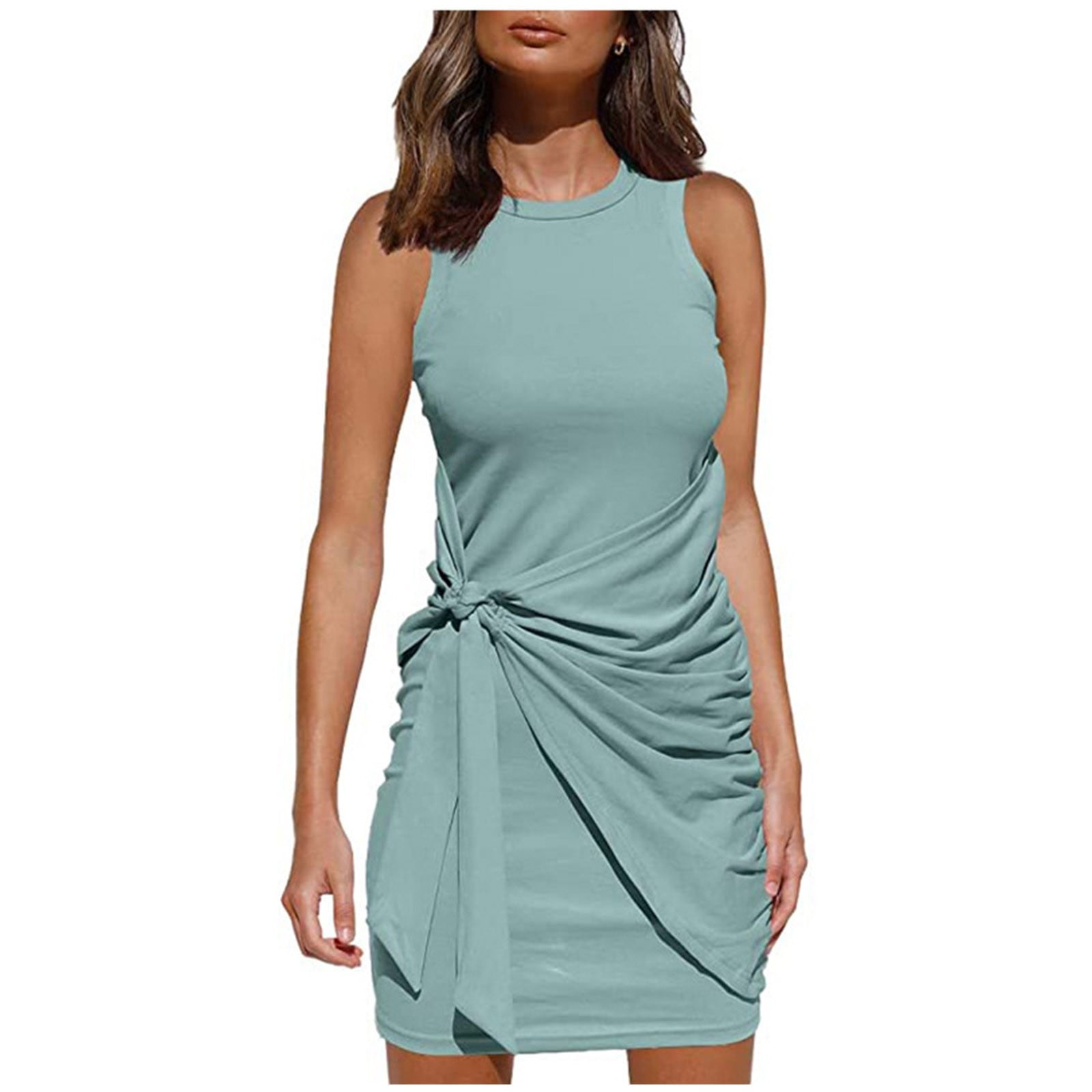 gakvbuo Summer Tank Dresses For Women 2024 Sleeveless Wrap Bodycon ...