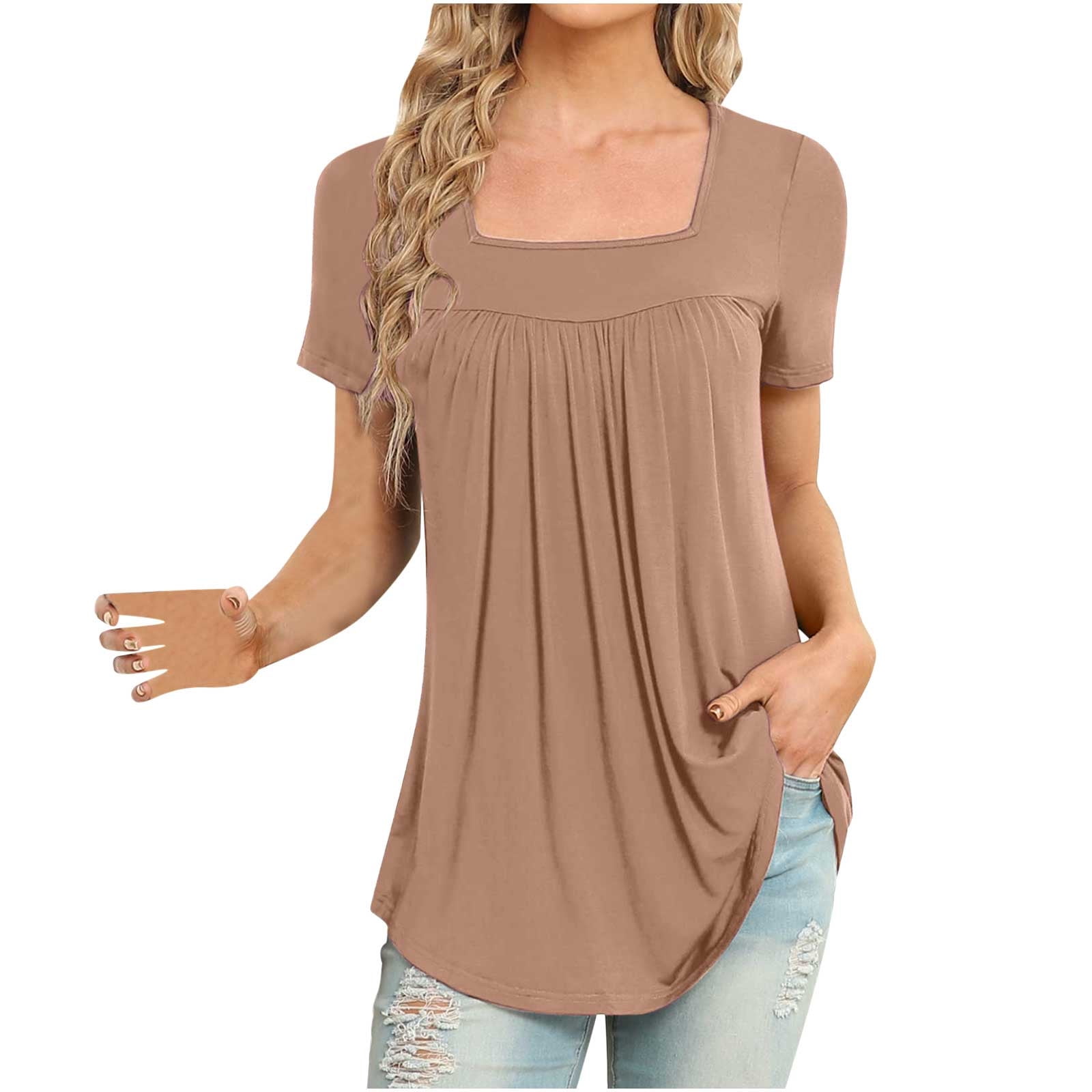 gakvbuo Summer Tunic Tops For Women Tops Short Sleeve Loose Fit Pleated ...