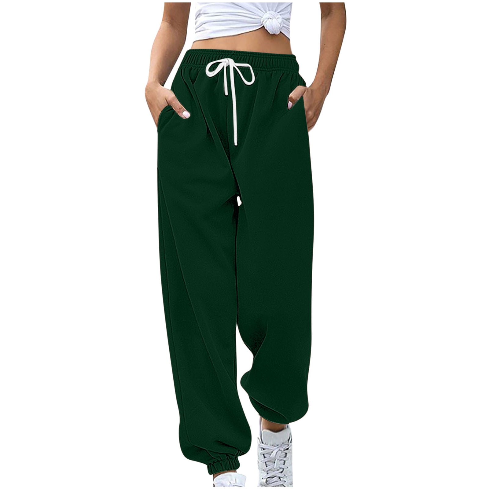 GAKVBUO Women's Cargo Sweatpants, High Waist Joggers, Drawstring Cinch ...