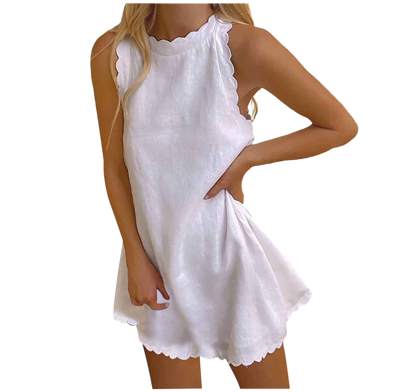 gakvbuo Tshirt Dress For Women Sleeveless Summer Beach Tank Dress Round ...