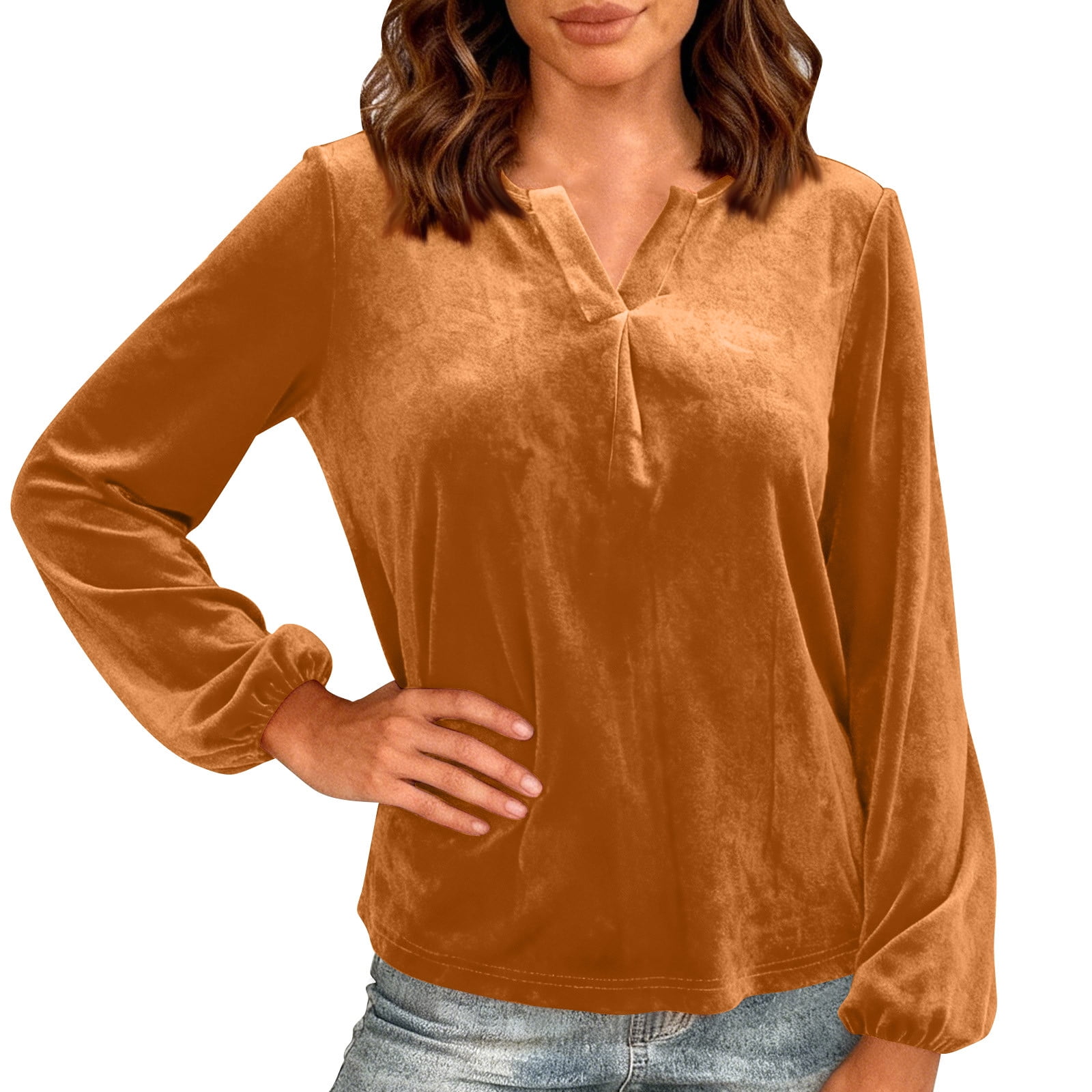 gakvbuo Velvet Tunic Tops For Women Button Down T-Shirt Pocket Dressy ...