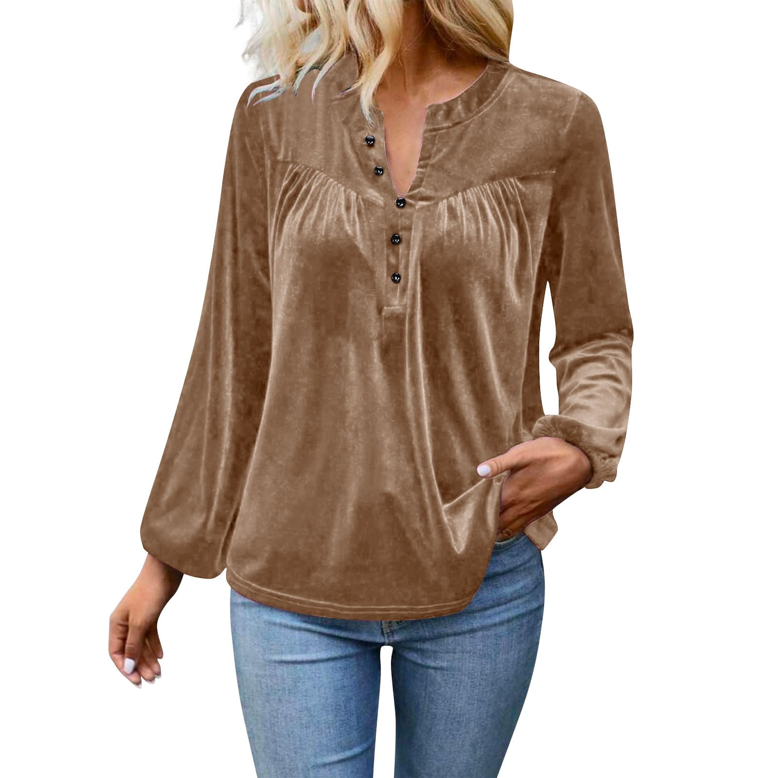 gakvbuo Velvet Tunic Tops For Women Dressy Tops Long Sleeve Button Down ...