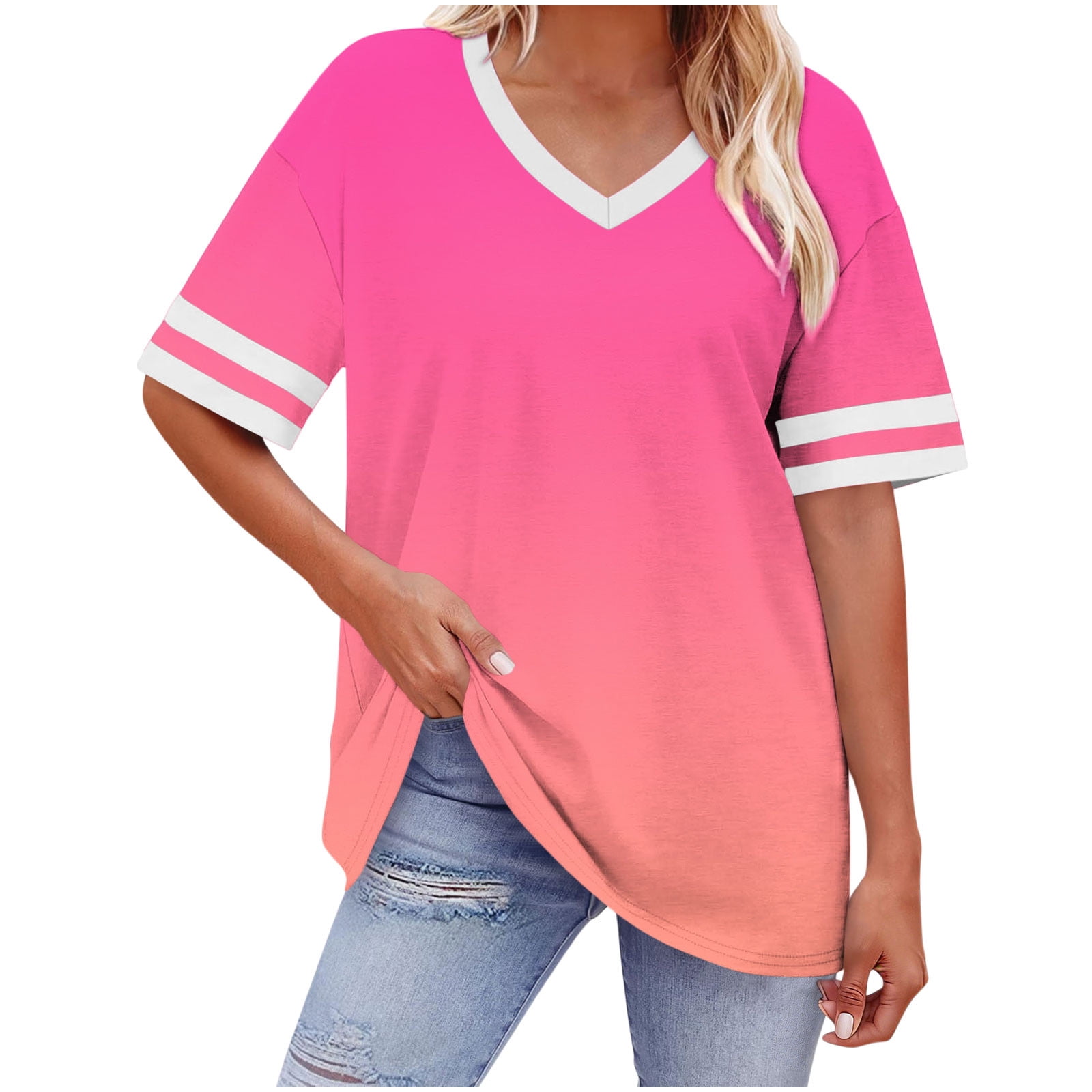 gakvbuo Women'S Plus Size Tunic Tops Oversized V-Neck Short Sleeve ...