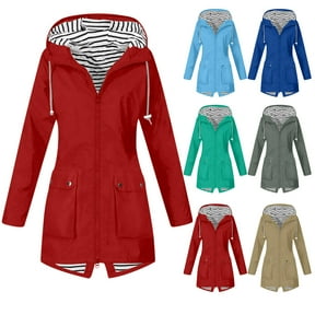 AOOCHASLIY Clothes Ladies Coat Women's Solid Color Rain Jacket Outdoor ...