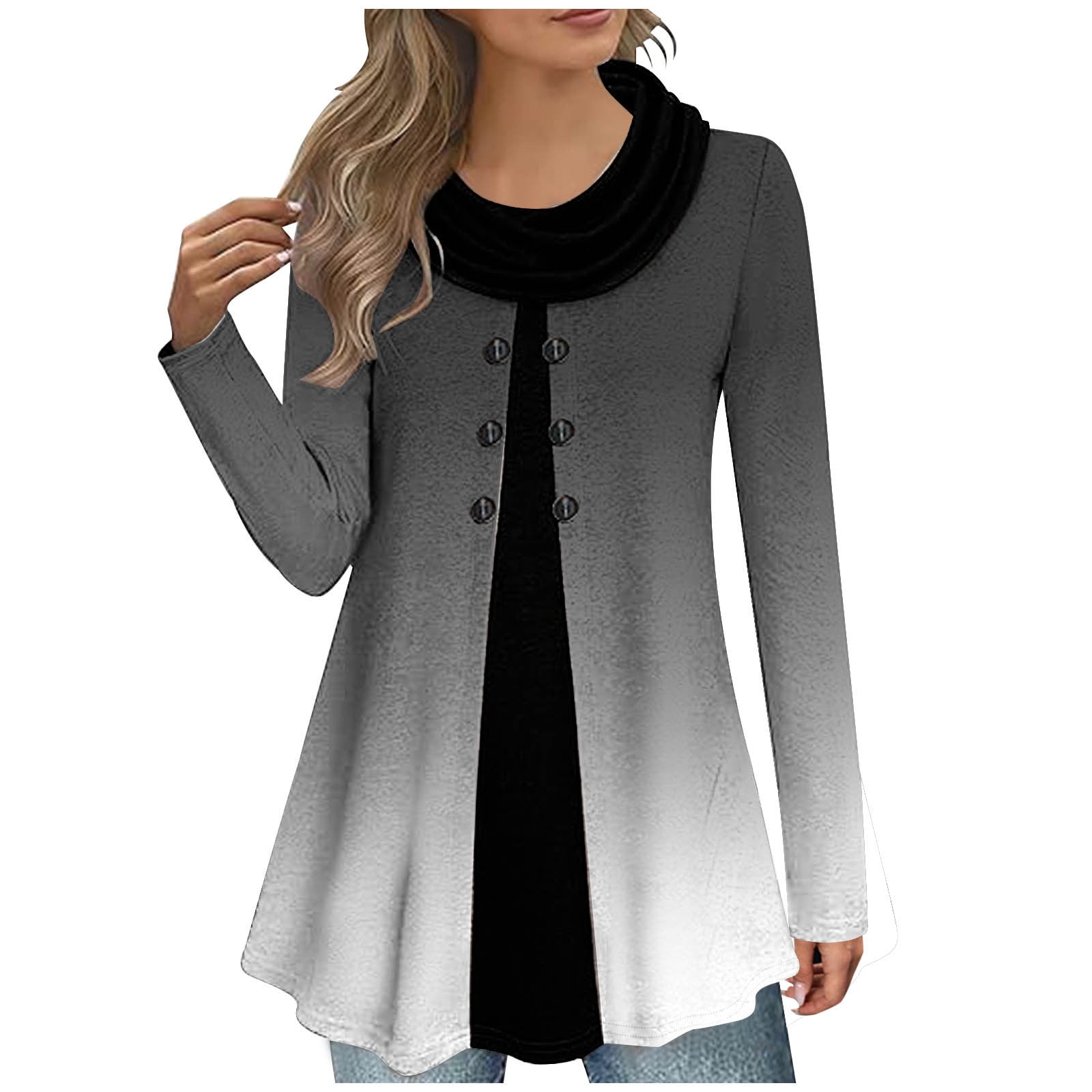 gakvbuo Plus Size Fall Tunic Tops with Buttons for Womens Cowl Neck ...