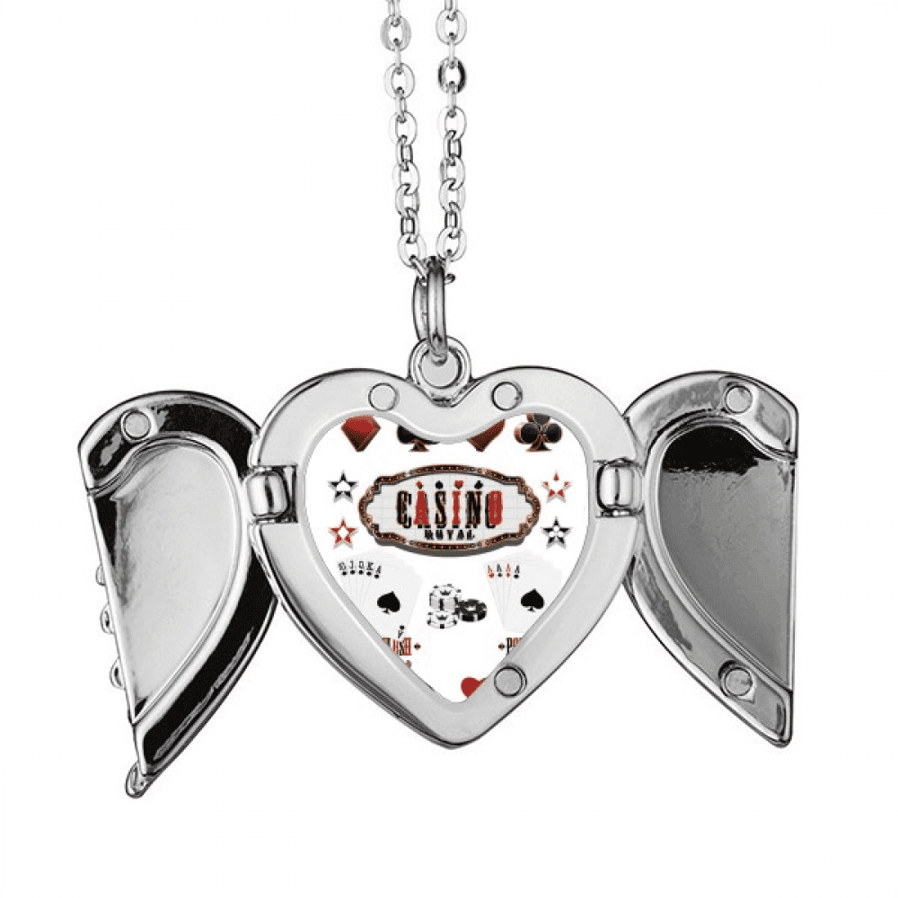 gambling utensils pattern playing cards angel wings necklpendant ...