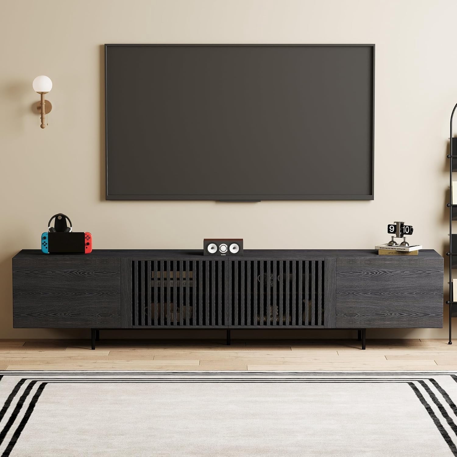 gaoyangjiaju Mid Century Modern Black TV Stand for 80 inch and Larger ...