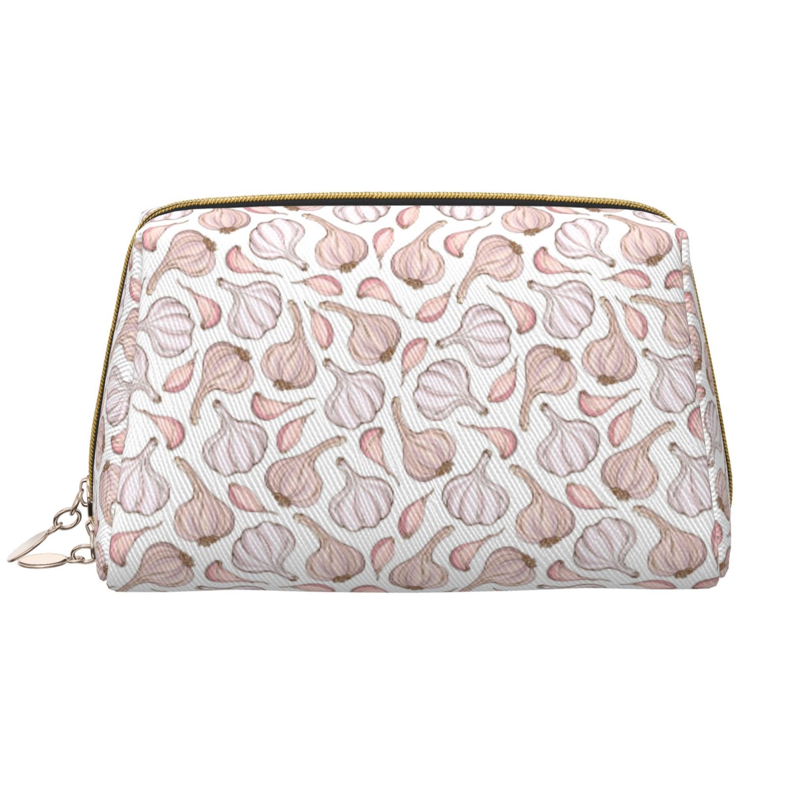 garlic cloves funny Makeup Bag, Leather Waterproof Travel Toiletry Bag ...