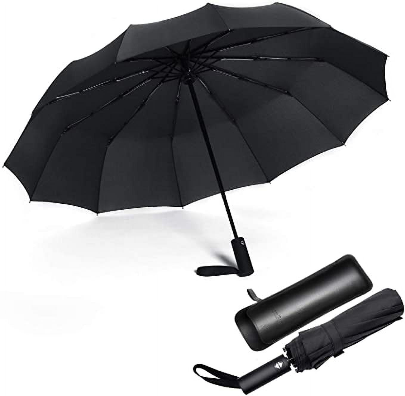 JIGUOOR 12-Rib Wood Handheld Umbrella, Windproof, Auto Open/Close ...