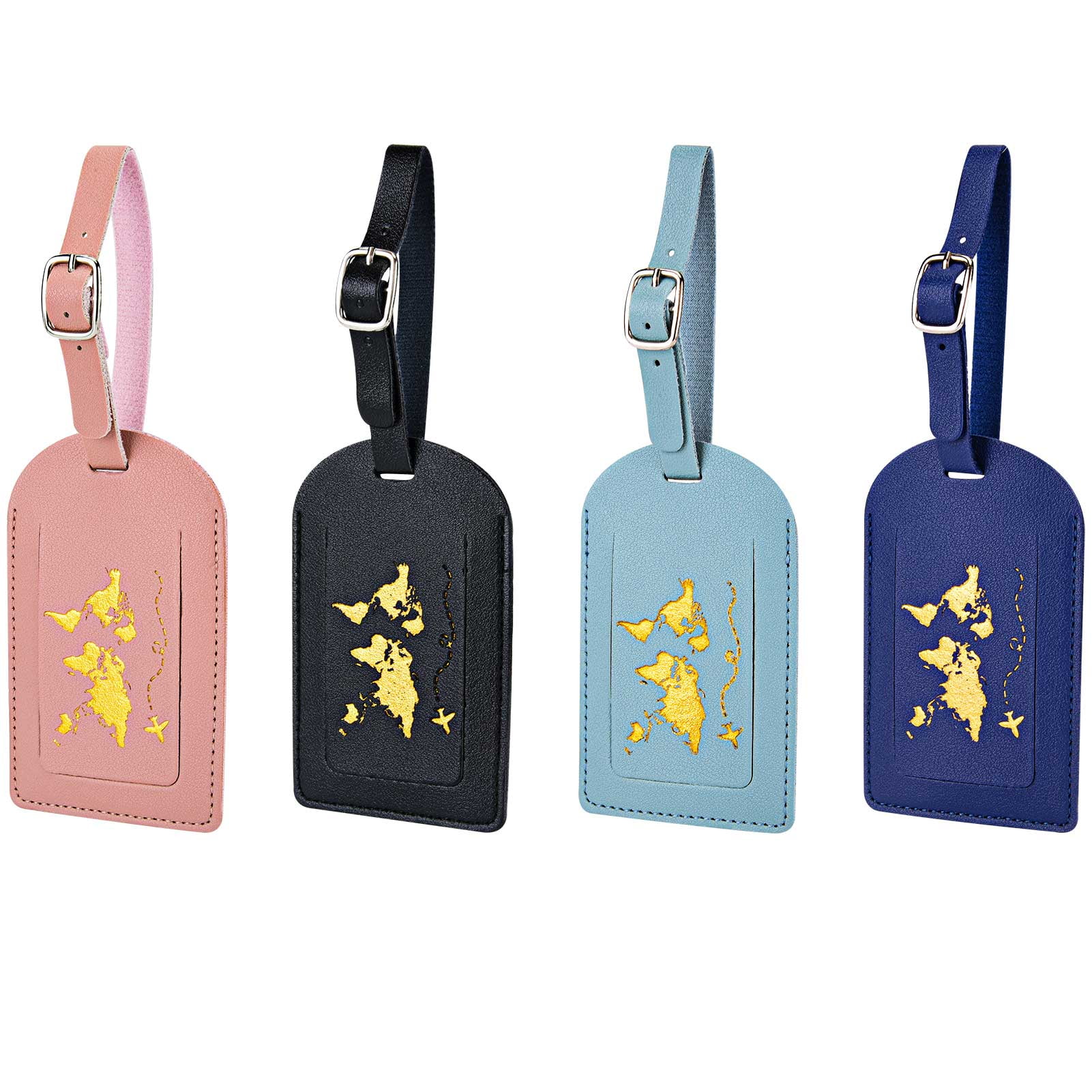 4pcs Leather Luggage Tags, Baggage Address Tags with Adjustable Strap Luggage Labels Privacy ...