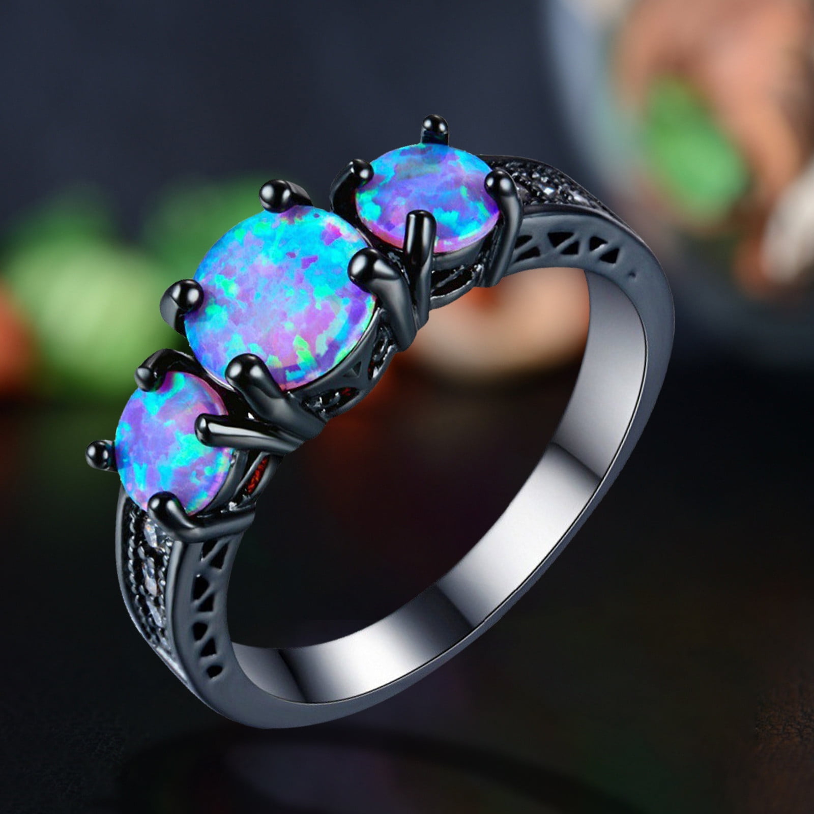 gbifzutdjp Gold Rings Gorgeous Black Copper Alloy Ring Inlaid with ...