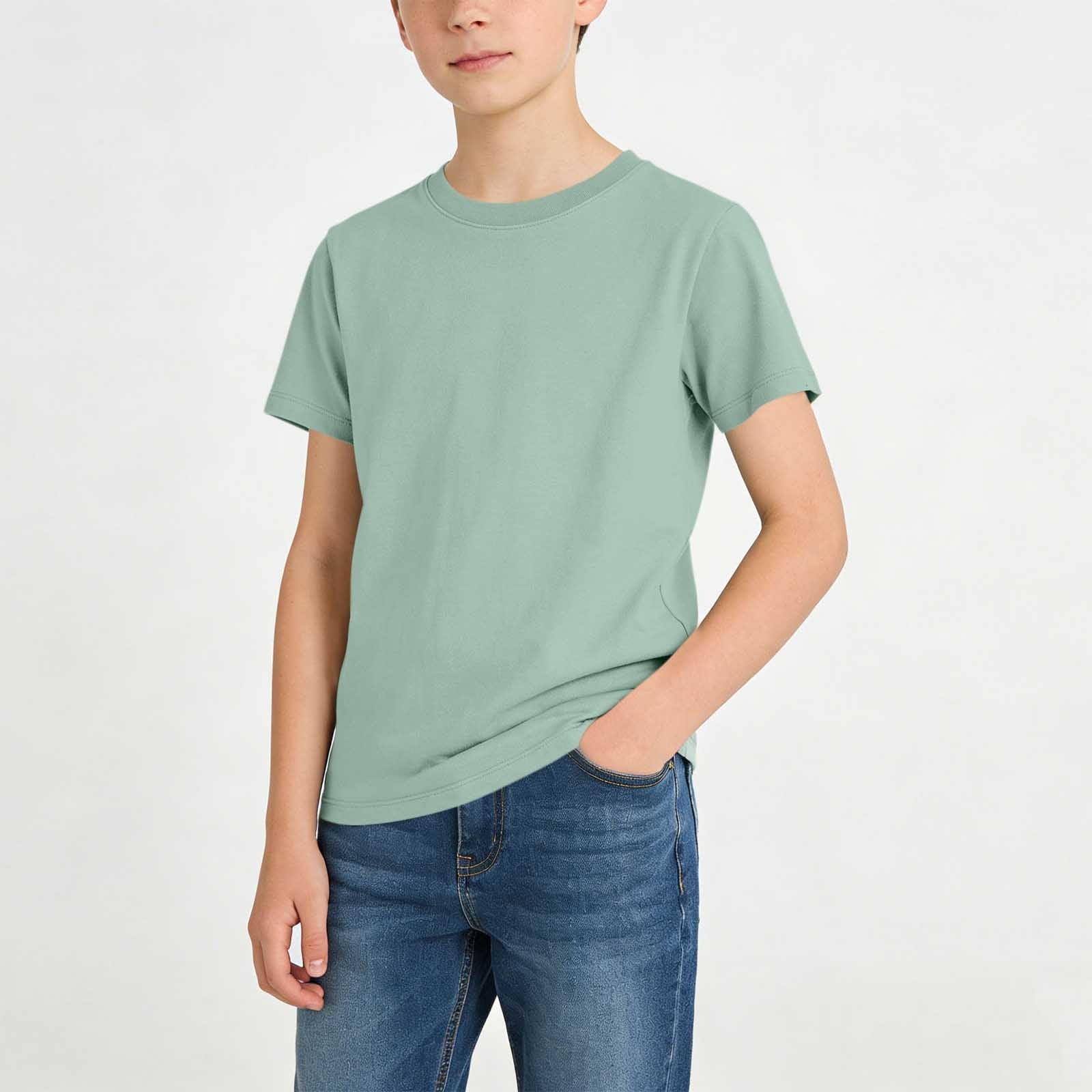 RRMuAzgs Boys Short Sleeve Tops Basic Solid Color Cotton Round Neck T ...