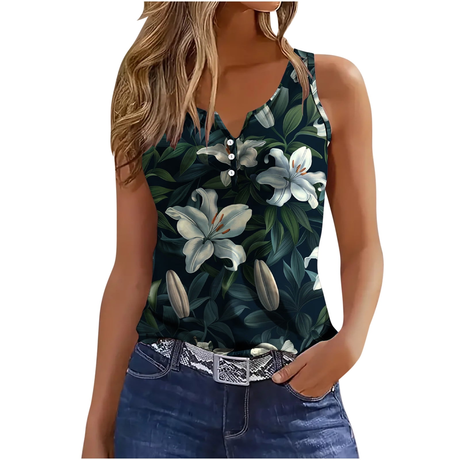 gbyLJF Button Tank Tops for Women Tank Tops Women Cotton Sleeveless ...