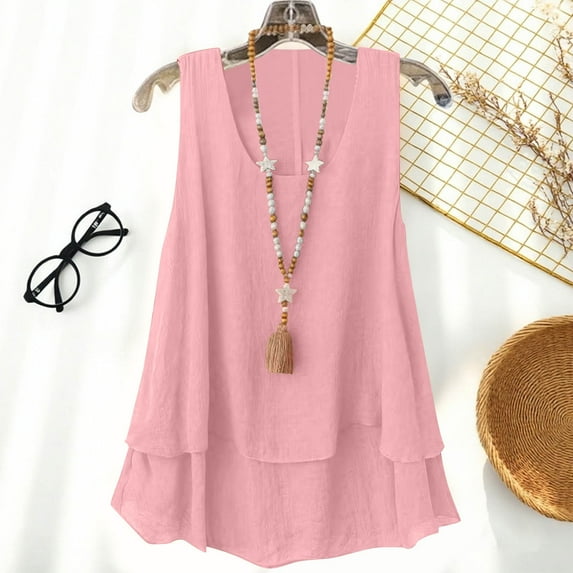 gbyLJF Linen Sleeveless Shirts for Women Solid Color Beach Vacation ...