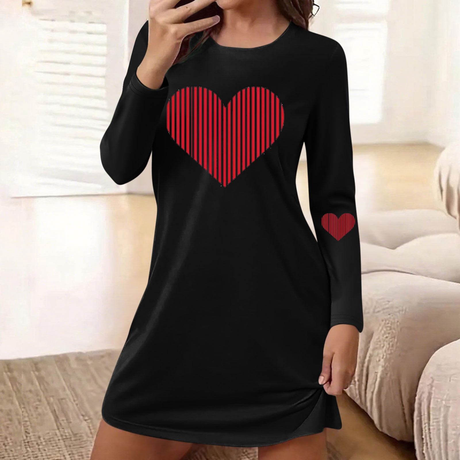gbyLJF Long Sleeve Nightgowns for Women Round Neck Night Shirts ...