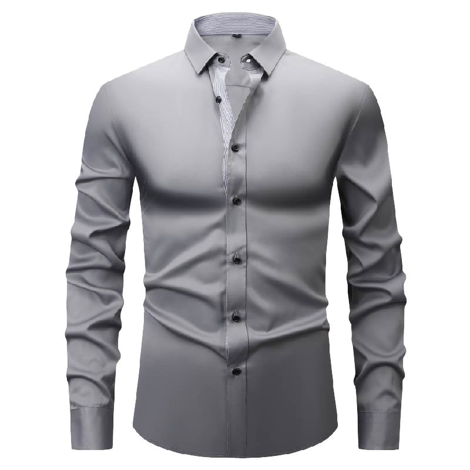 gbyLJF Men's Dress Shirt Solid Color Long Sleeve Button Down Lapel ...