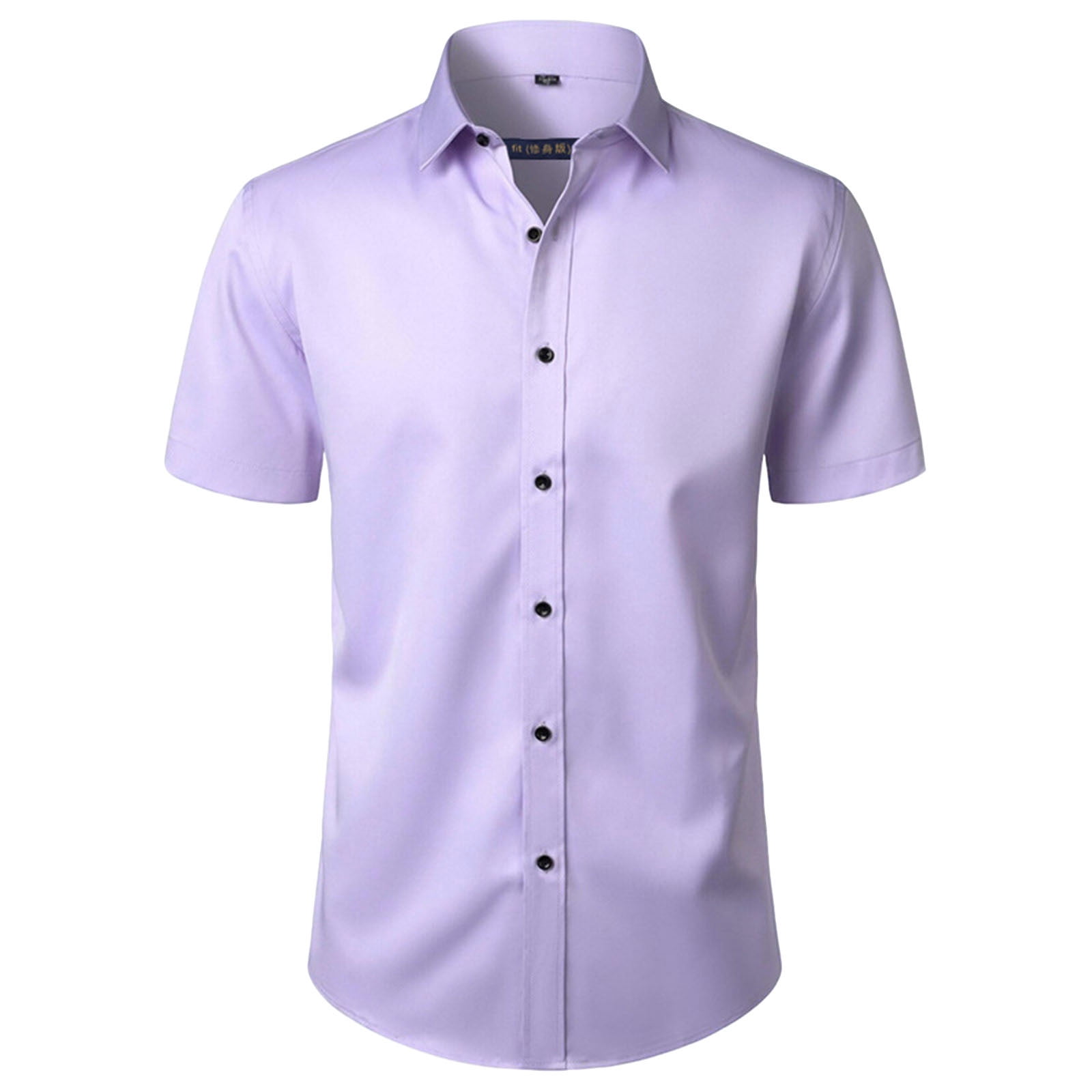 gbyLJF Men's Dressy Short Sleeve Shirts Solid Color Button Down Lapel ...