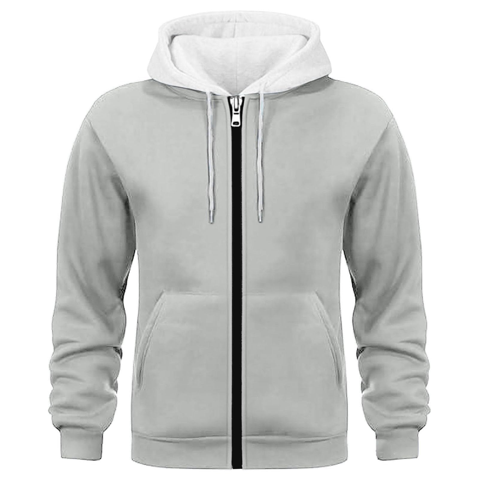 gbyLJF Men's Hoodie Jacket Solid Color Long Sleeve Hooded Drawstring Cardigan Full-zipper ...