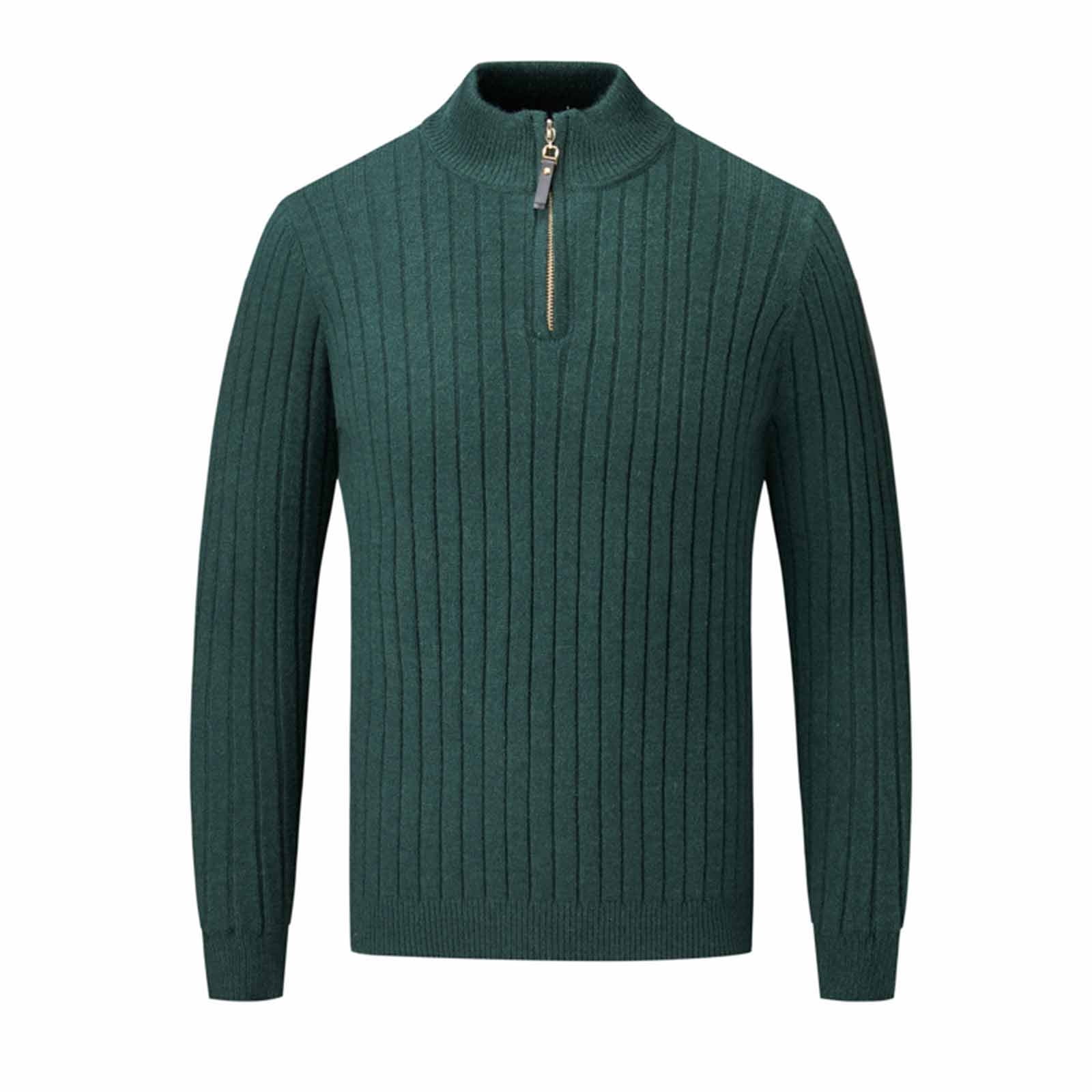 gbyLJF Men's Knitted Sweater Solid Color Striped Half-zipper Pullover ...
