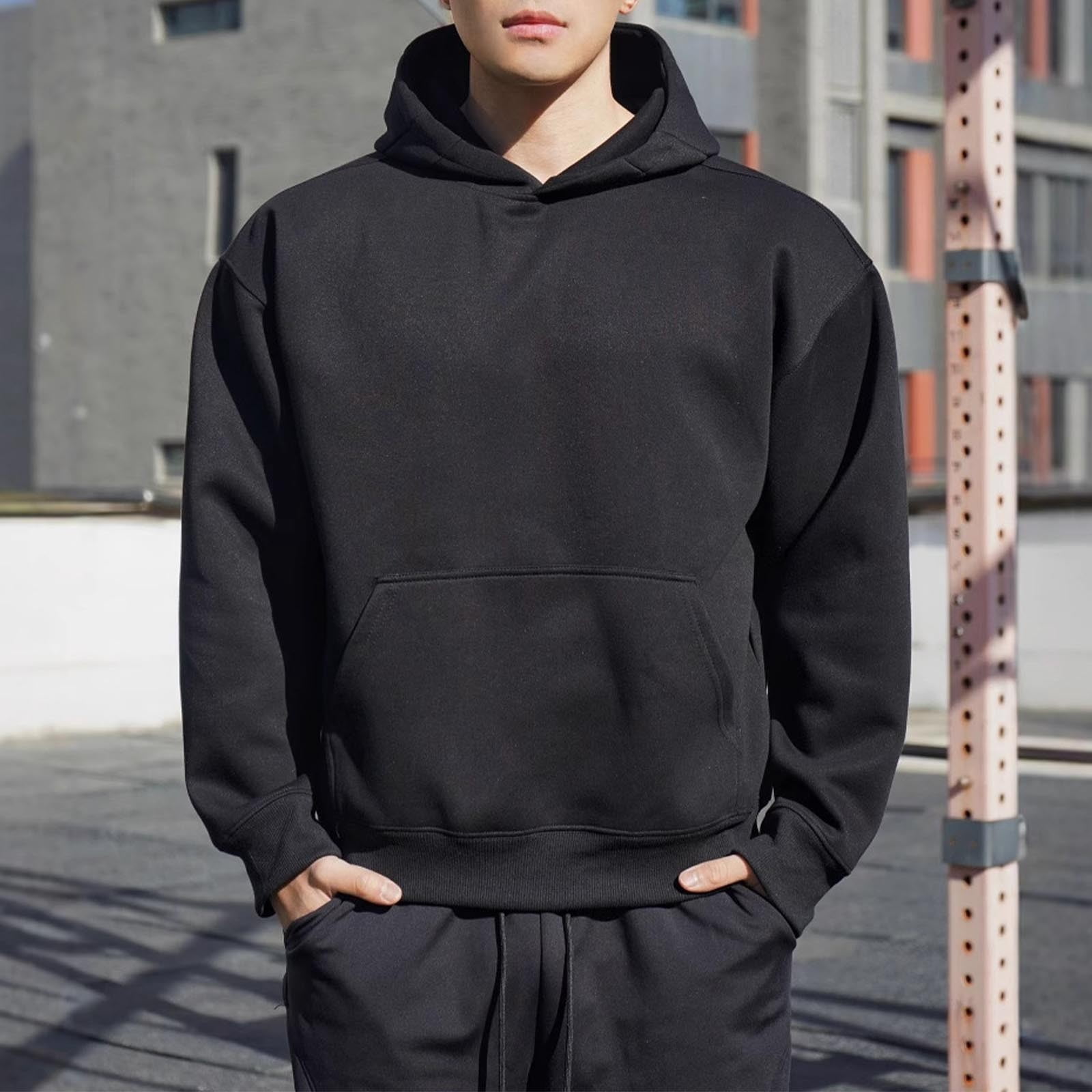 gbyLJF Men's Long Sleeve Hoodies Simple Solid Color Hooded Sweatshirt ...