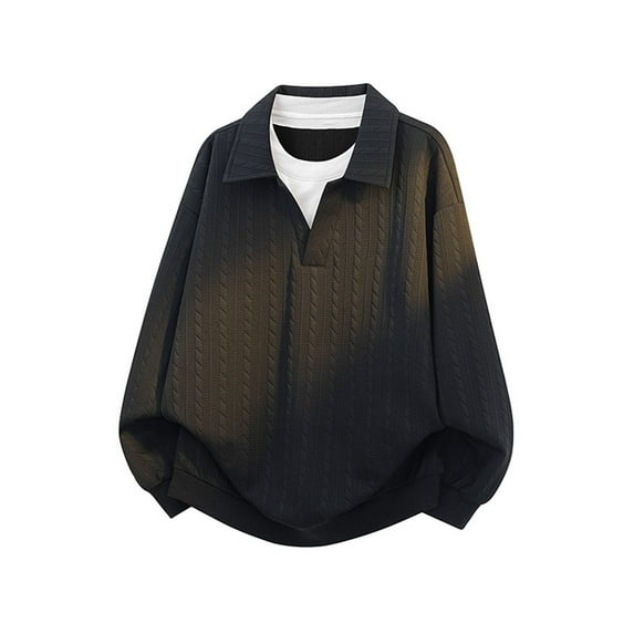 gbyLJF Men's Long Sleeved Shirt Faux Two Piece Lapel Long-Sleeve Tops ...