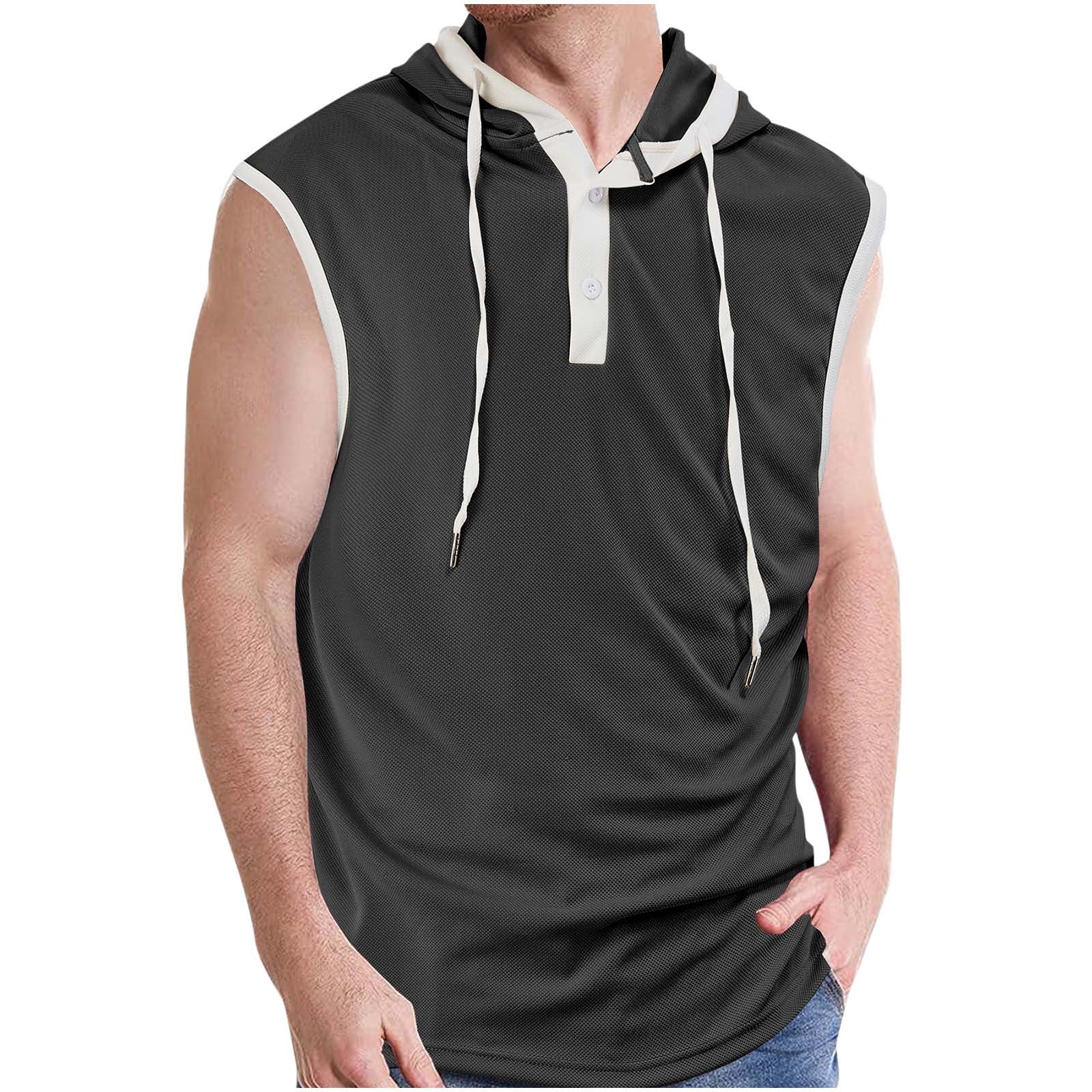 gbyLJF Men's Workout Hooded Tank Tops Solid Color Sleeveless Gym ...