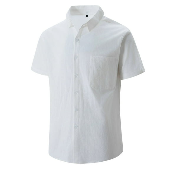 gbyLJF Mens Lapel Shirts Solid Color Short Sleeve Button Down Tops ...