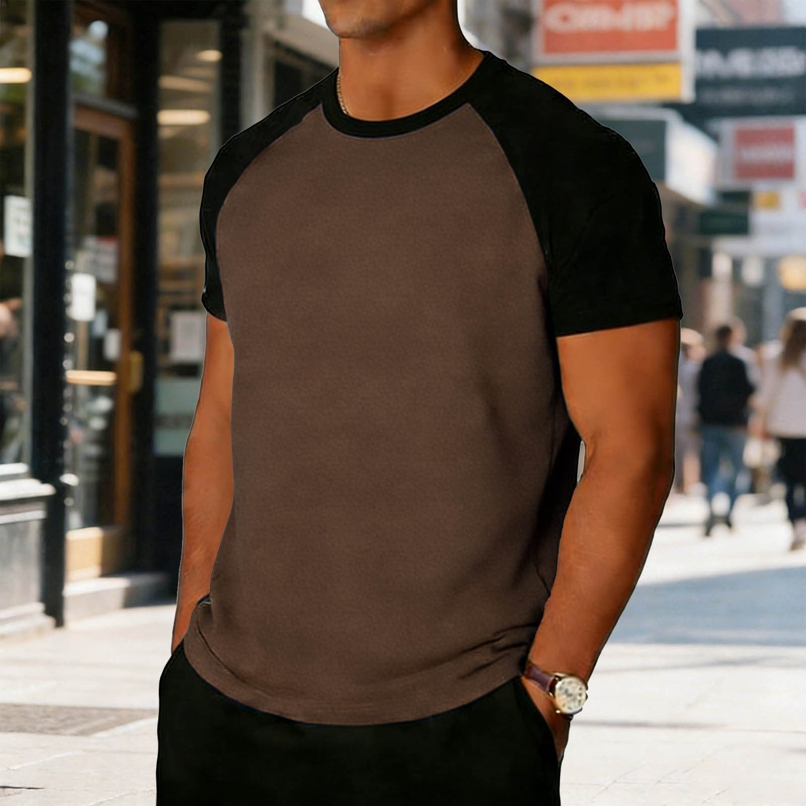 gbyLJF Mens Summer Basic T-shirts Color Blocked Short Sleeve Round Neck ...