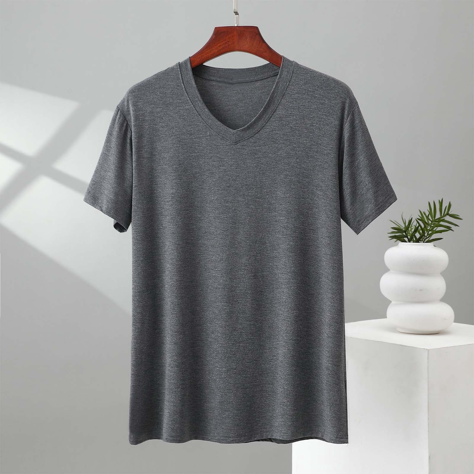 gbyLJF Mens V Neck Tee Classic Fit V Neck Short Sleeve T-Shirt Summer ...