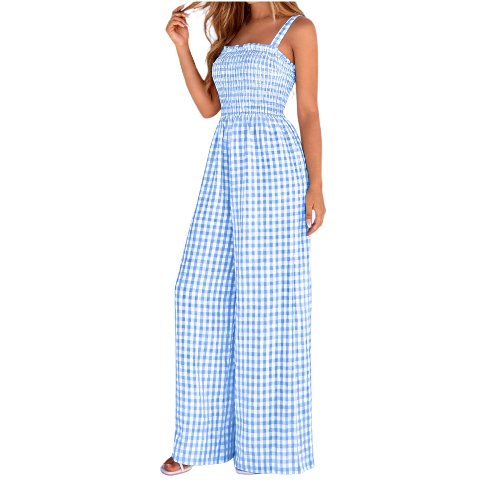 gbyLJF One Piece Jumpsuits for Women Casual Spring Summer Outfits Plaid ...