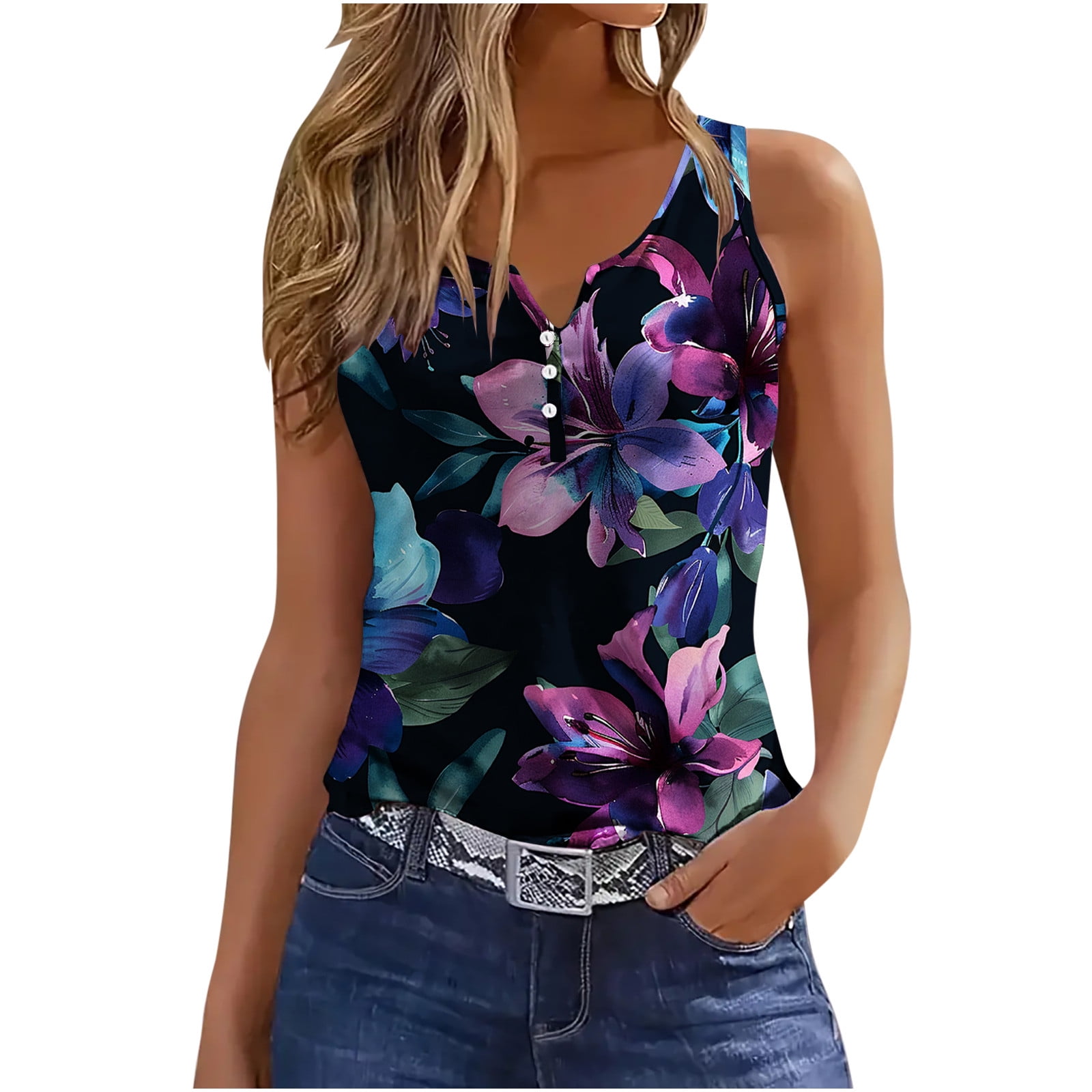 gbyLJF Sleeveless Tunic Tops for Women Sequin Tank Tops Womens Hawaiian ...